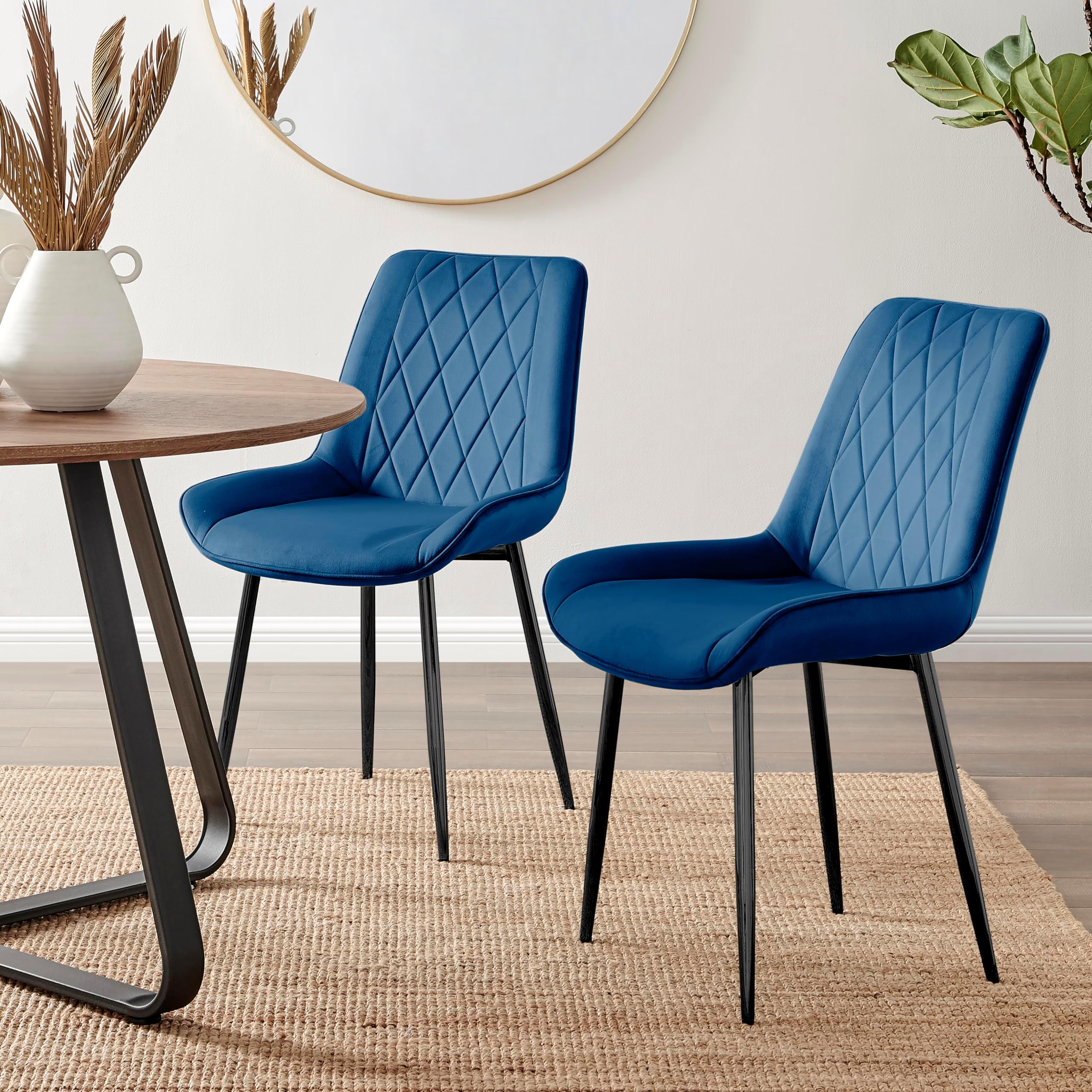 Furniturebox UK 2x Nora Blue Velvet Black Leg Dining Chairs : Amazon.co ...