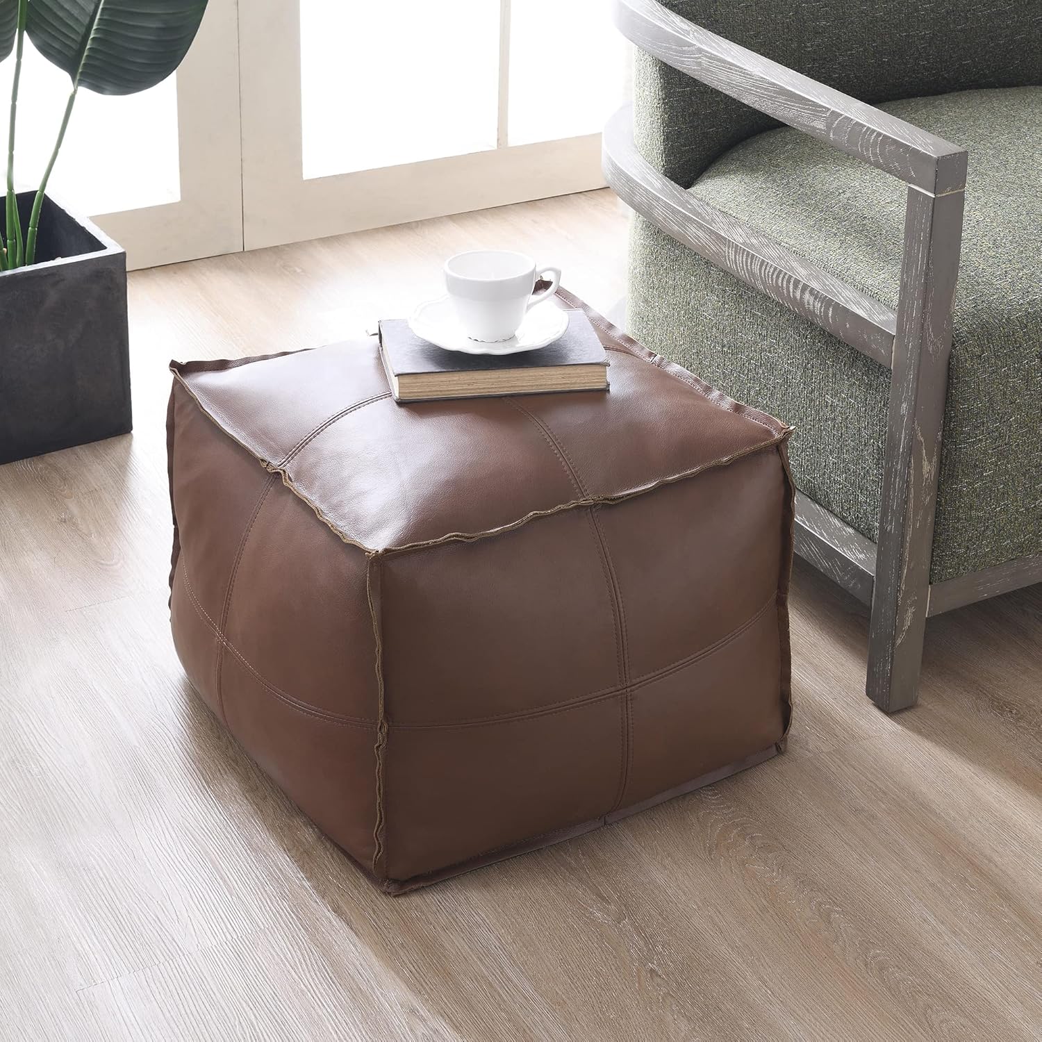 Amazon.com: C COMFORTLAND Unstuffed Pouf, Faux Leather Poufs Cover ...