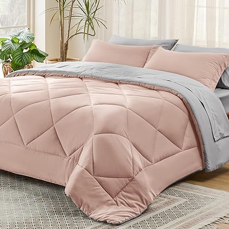 Amazon.com: Bedsure Blush Pink Full Size Comforter Set - 7 Pieces ...