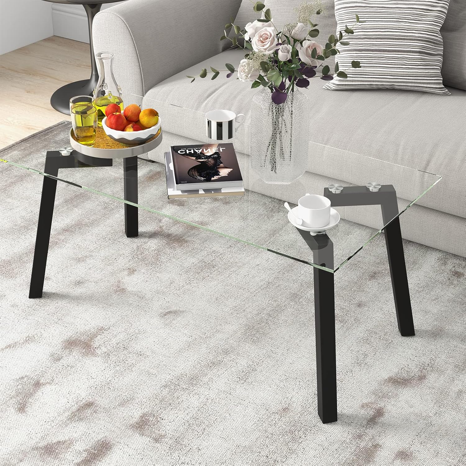 Amazon.com: Tangkula Tempered Glass Coffee Table, Rectangular Center ...