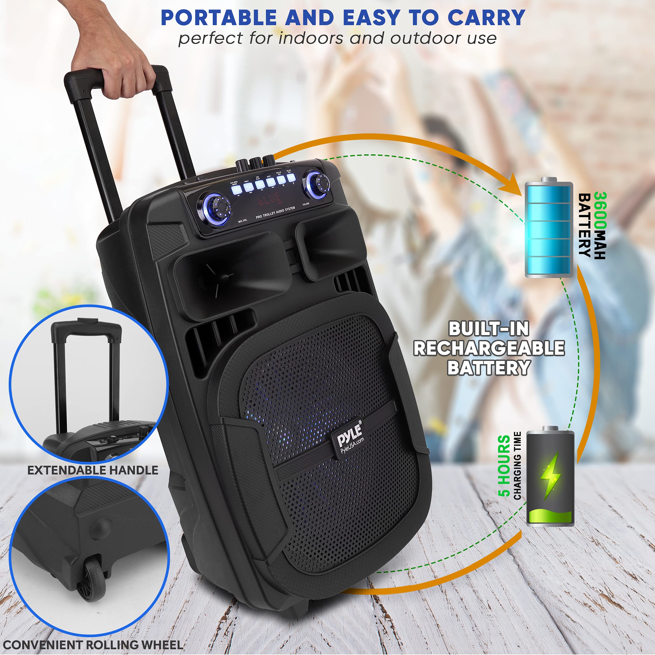 Portable Bluetooth PA Speaker System-800W 12” Indoor/Outdoor Bluetooth ...