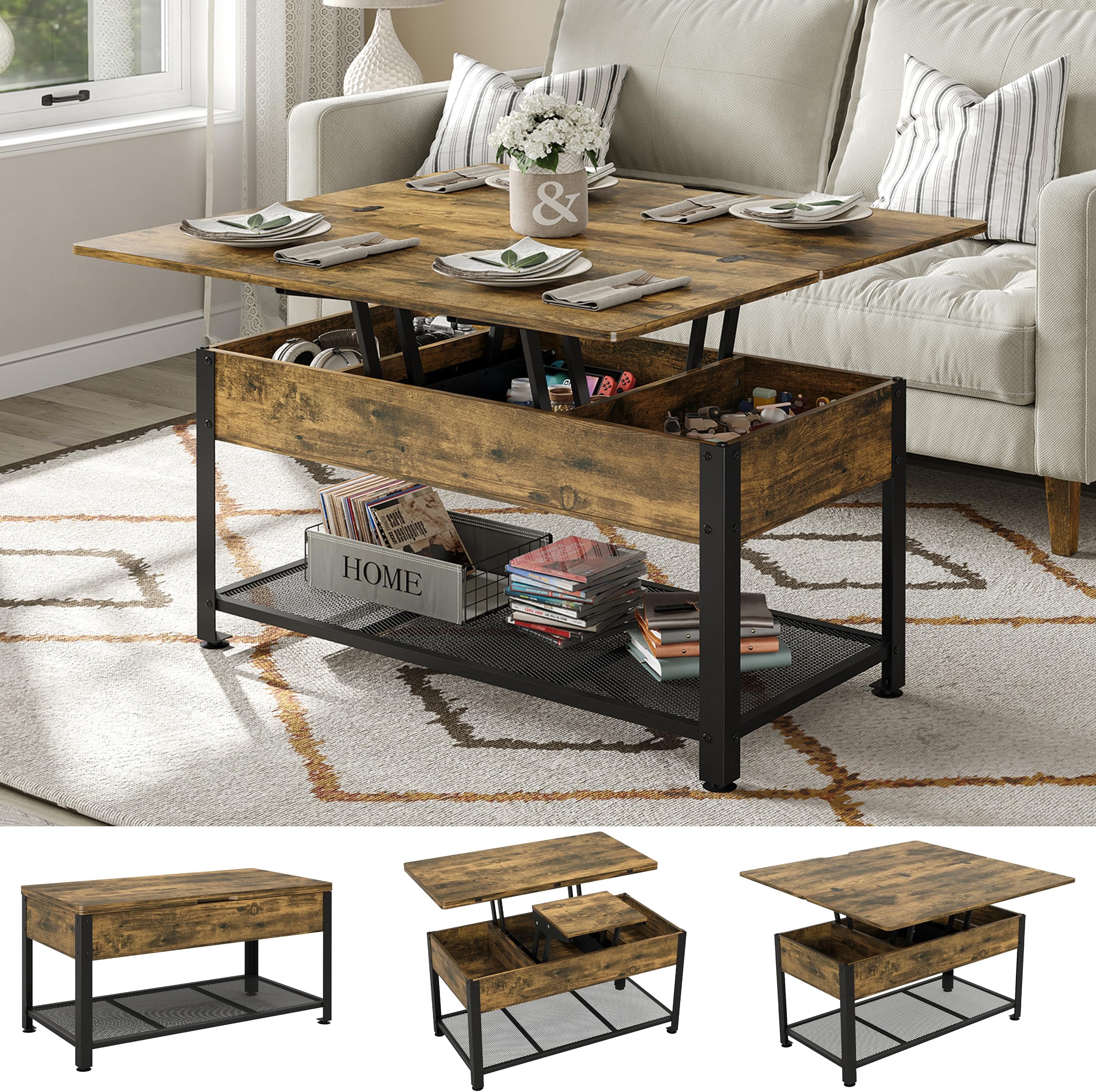 Amazon.com: FABATO Lift Top Coffee Table, 4-in-1 Multi-Function ...
