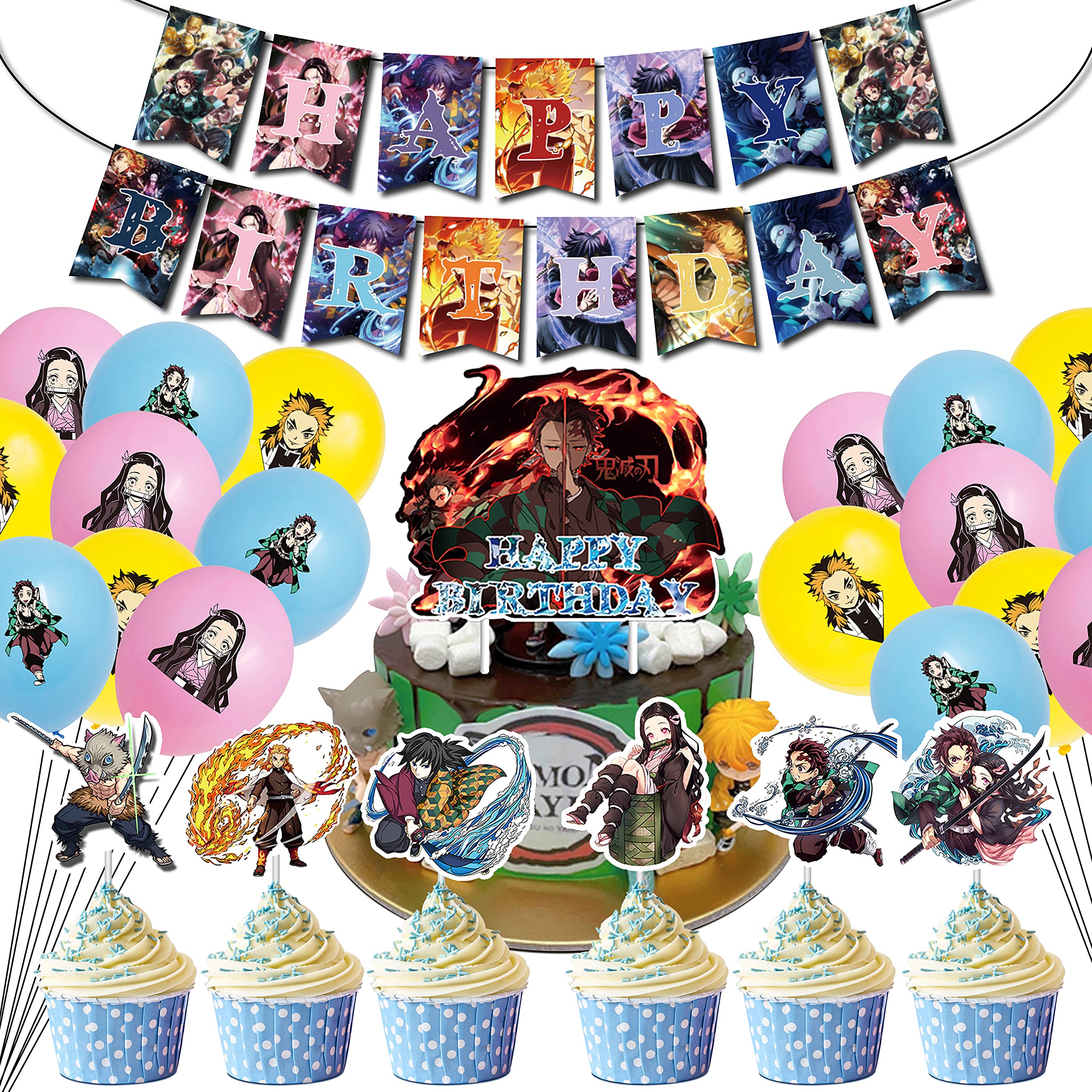 Buy BLATOMY Demon Slayer Party Decorations, Anime Birthday Decorations ...