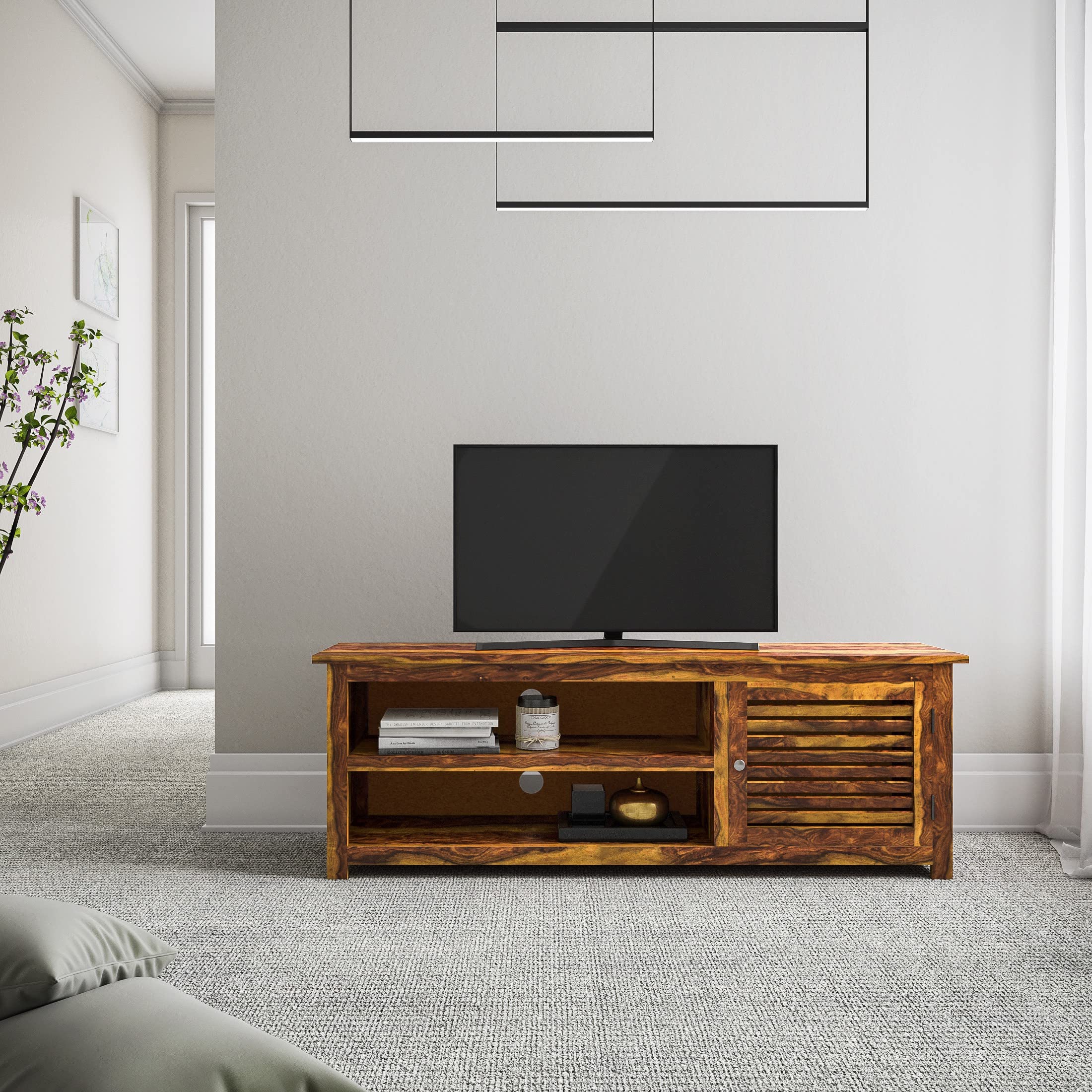 Resin Woodmart Pure Sheesham Wooden Entertainment Tv Unit For Living ...