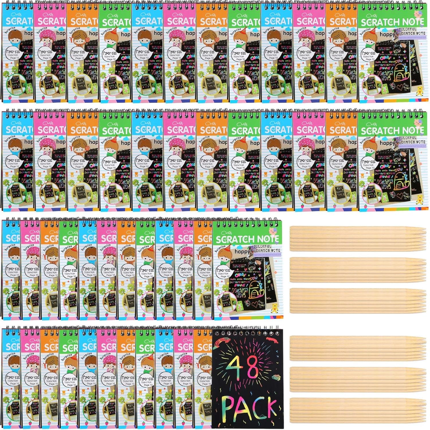Amazon.com: Seajan 48 Pcs Scratch Note Pads for Kids Rainbow Scratch ...