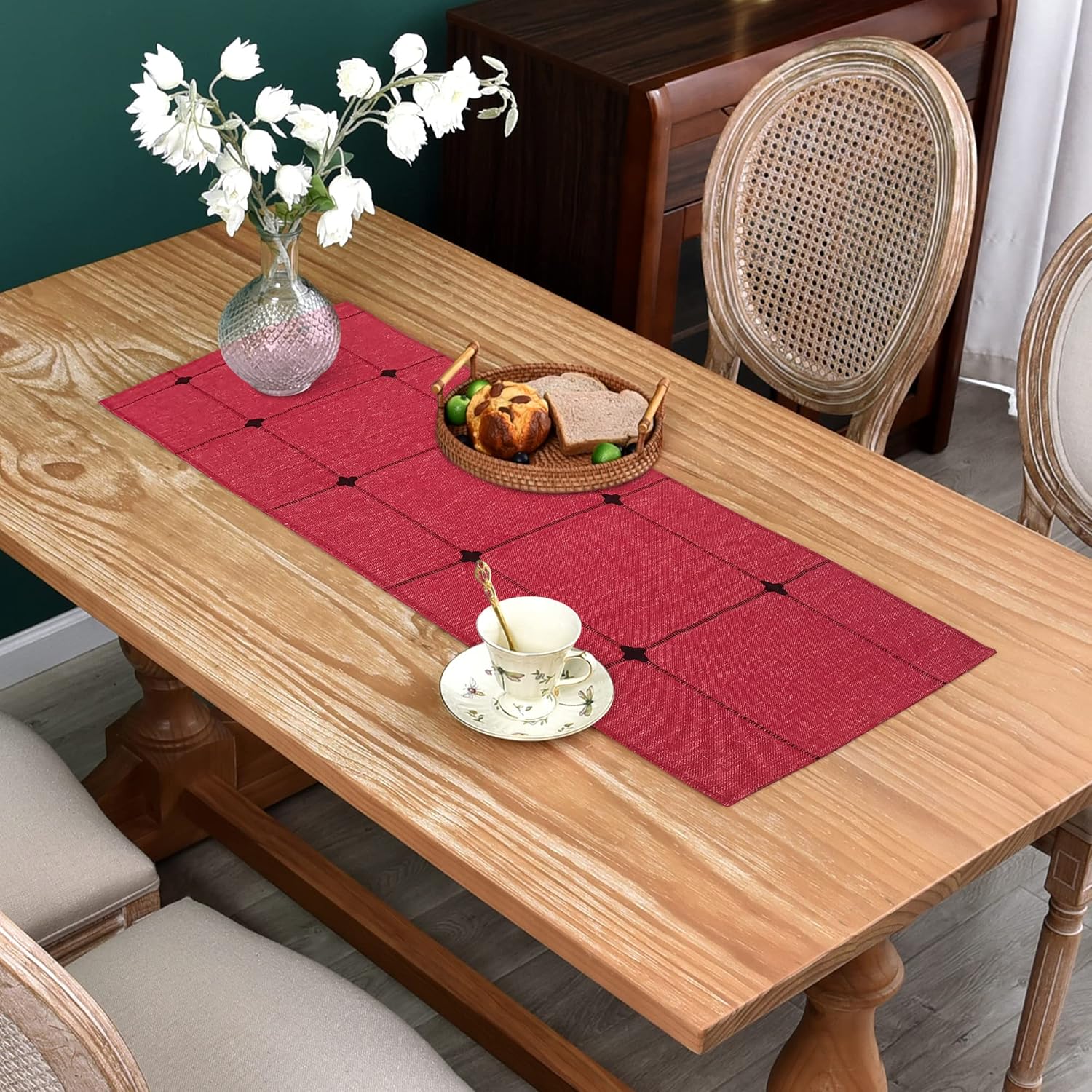 Amazon.com: Embroidered Cloth Table Runner Rustic Plaid Farmhouse Table ...