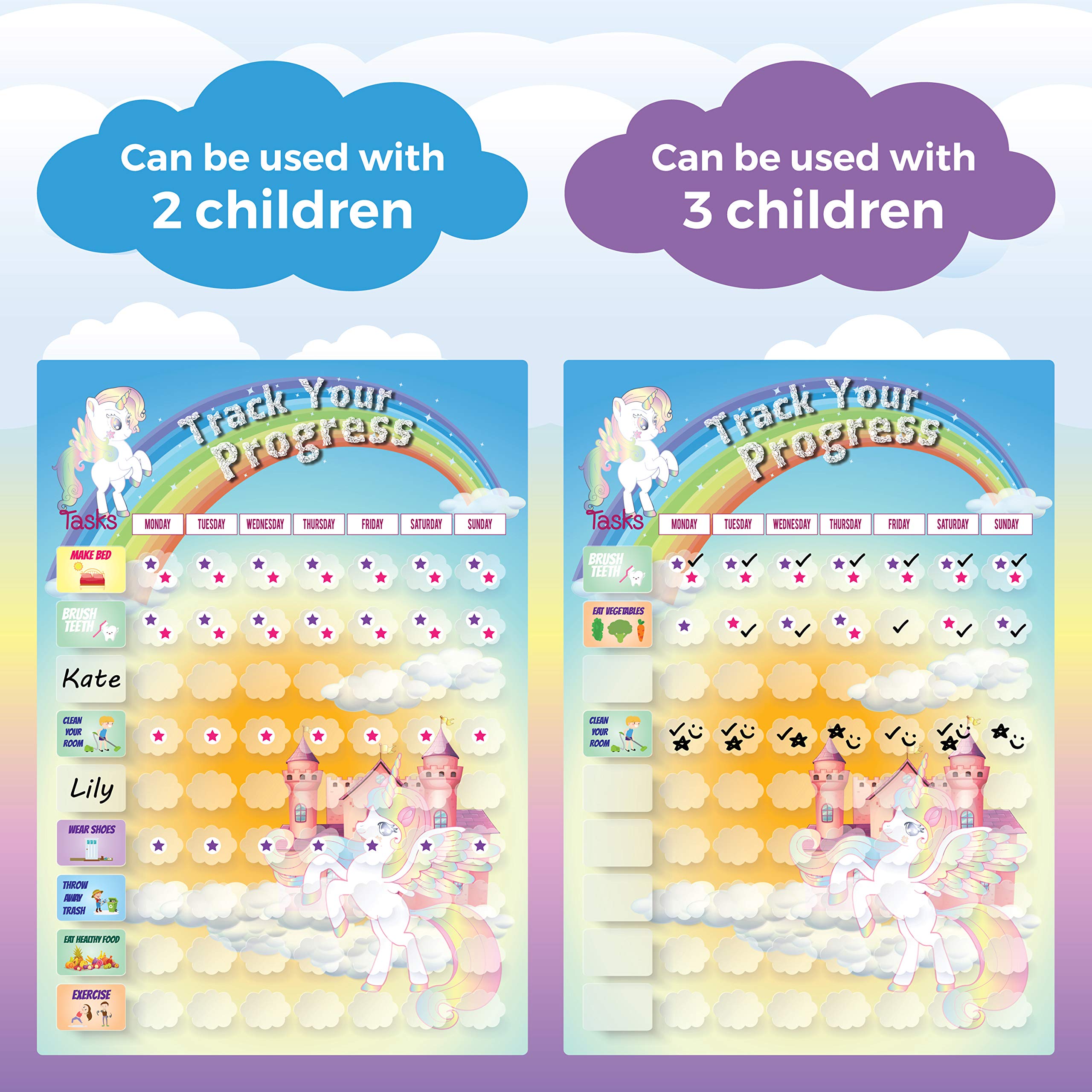Unicorn Chore Chart for Kids, Magnetic Dry Erase Behavior Chart for ...