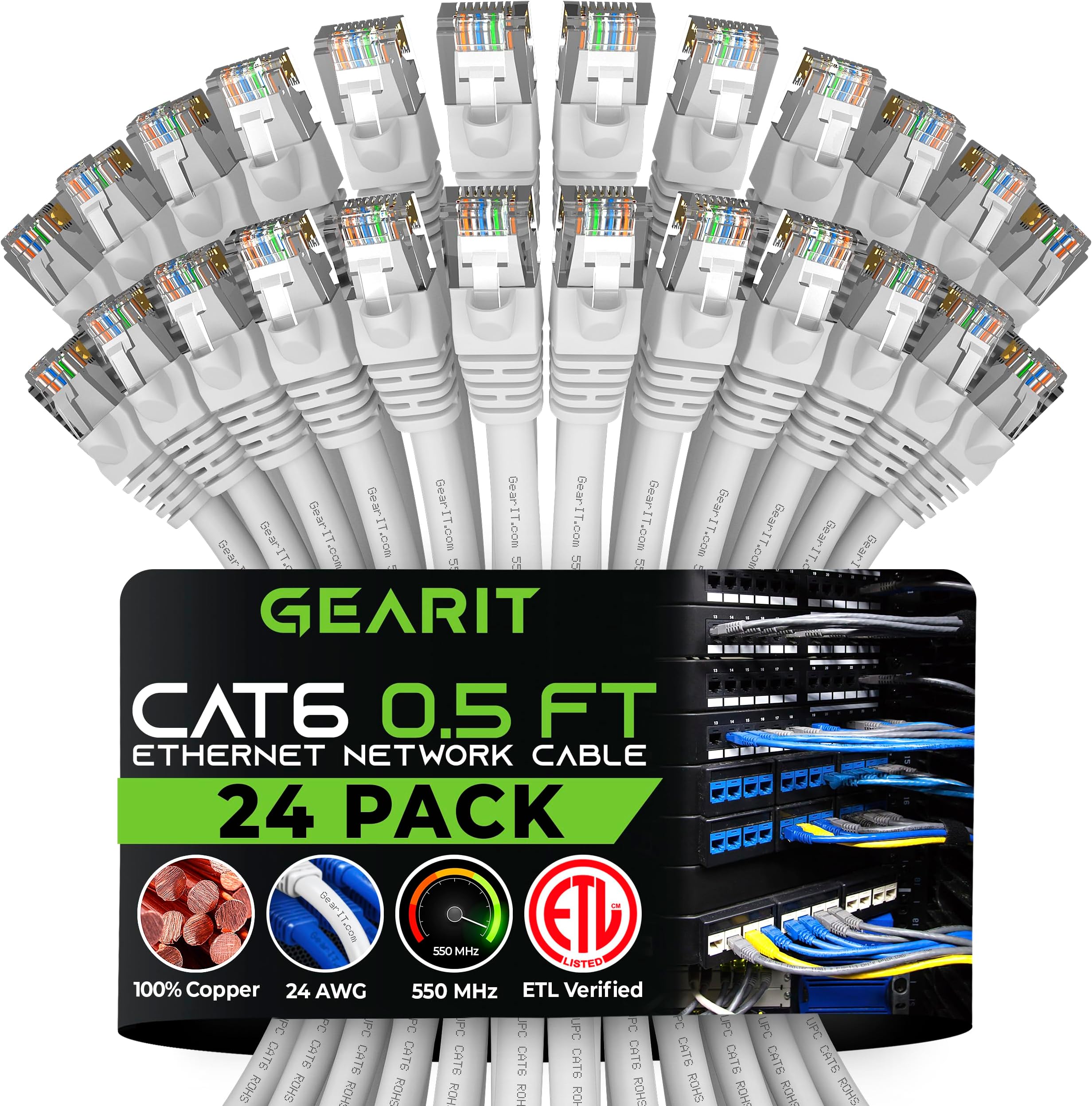 GearIT Cat 6 Ethernet Cable 0.5 ft 6-Inch (24-Pack) - Cat6 Patch Cable ...