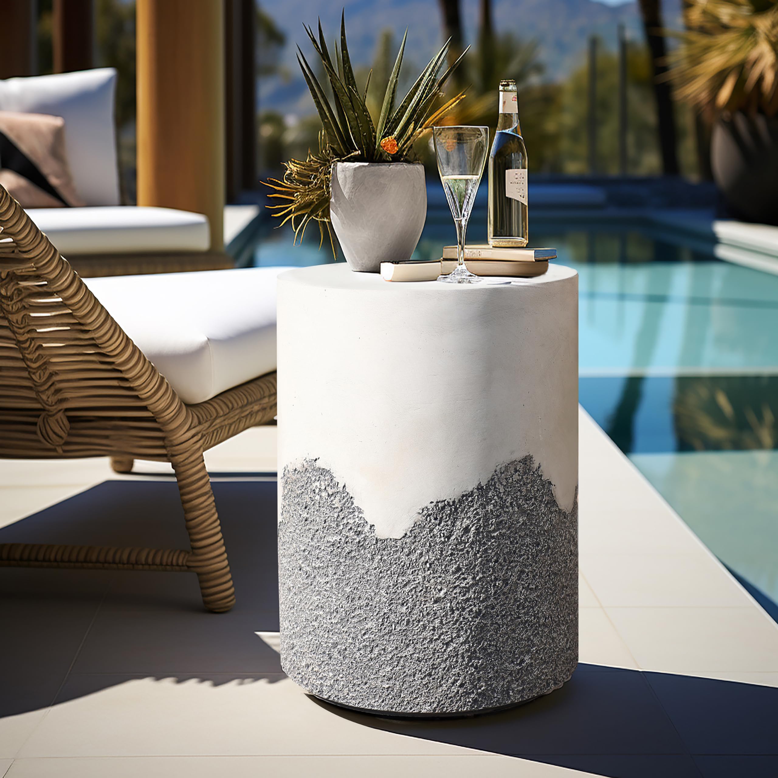 Amazon.com: LuxenHome Gray and Cream Cement Round Outdoor Side Table 18 ...