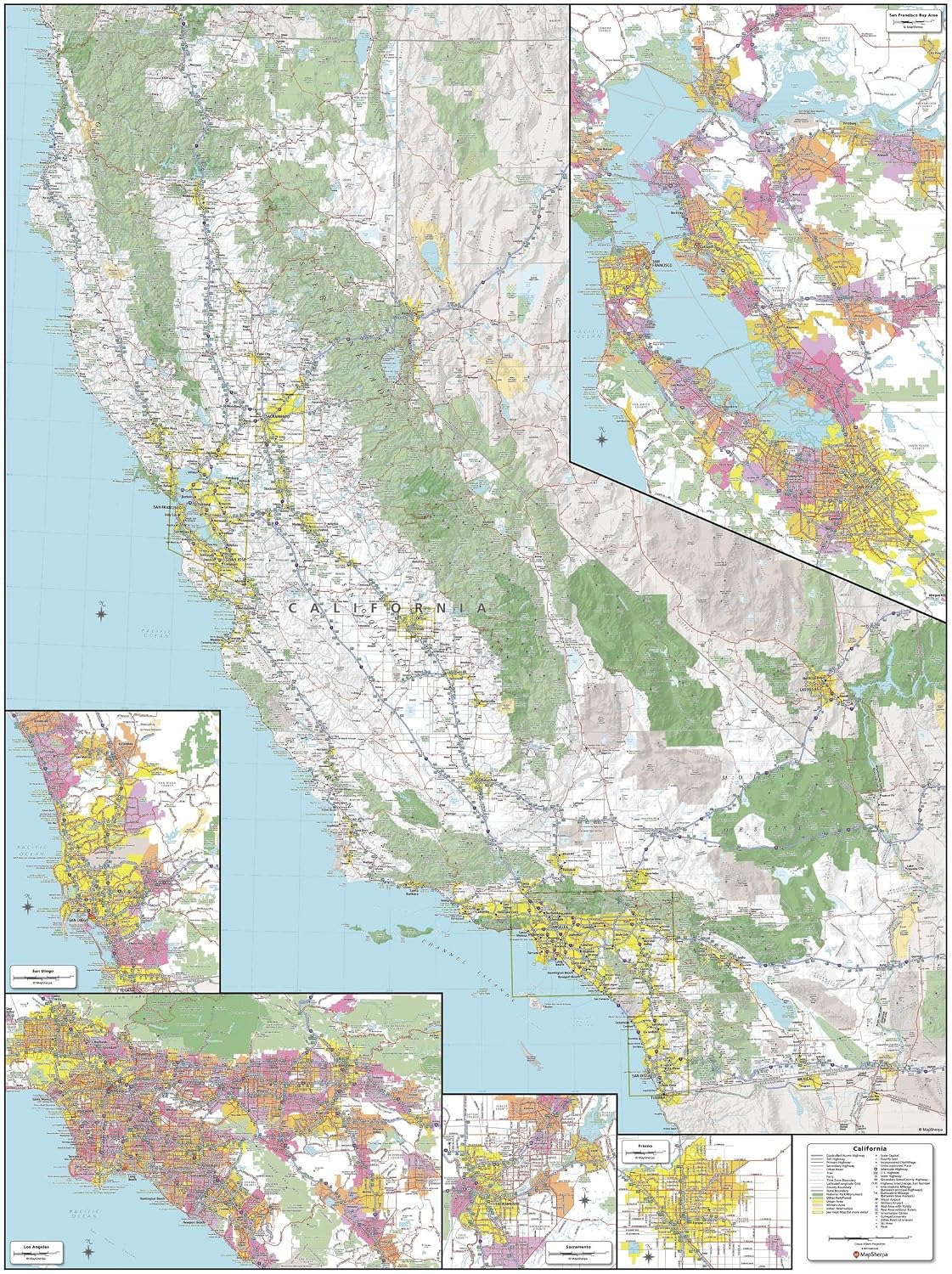 Amazon.com: MapSherpa: California State Wall Map - Large - 36 x 48 inch ...