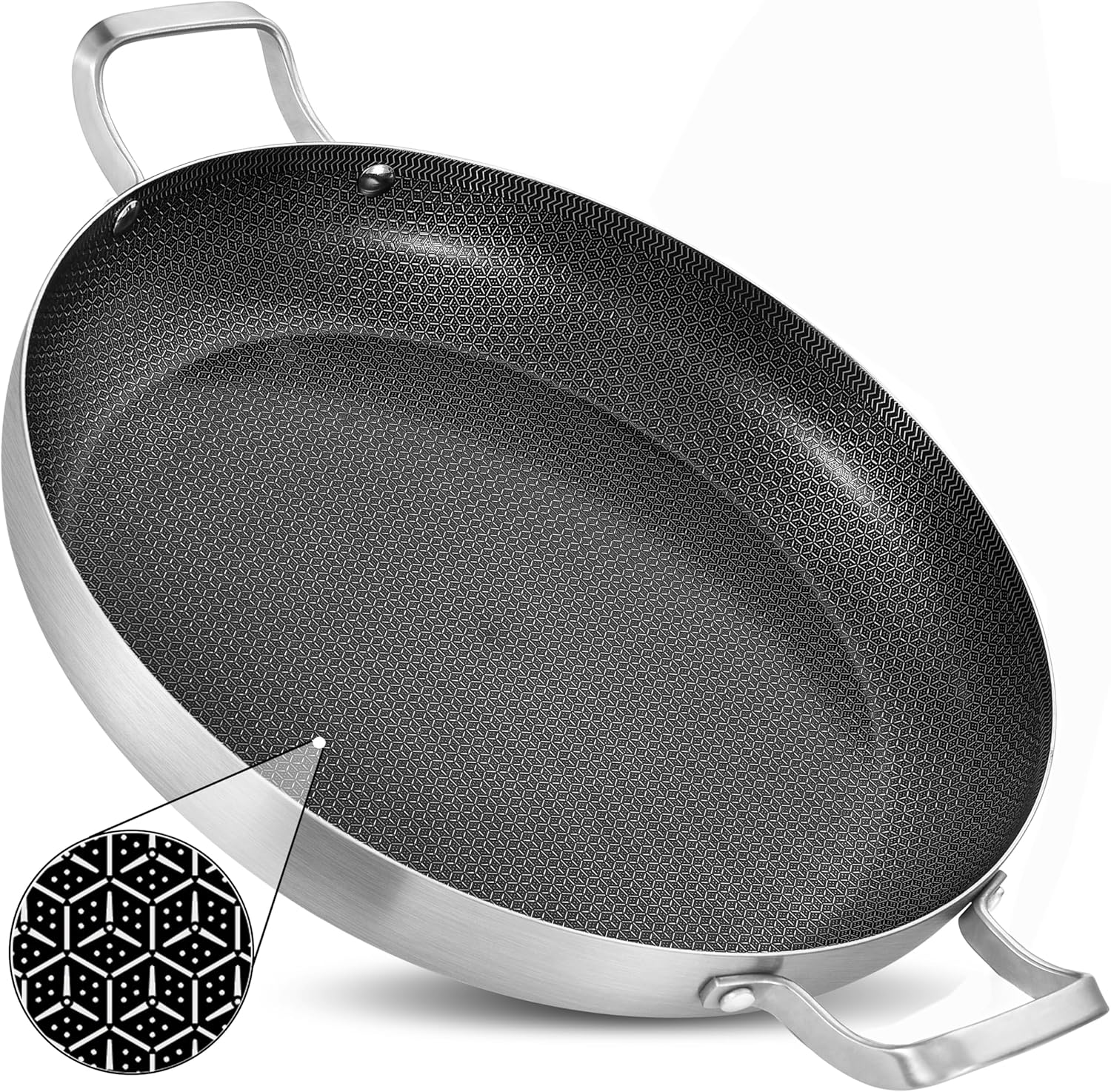 Amazon.com: 14 Inch Stainless Steel Paella Pan, Nonstick Ceramic ...