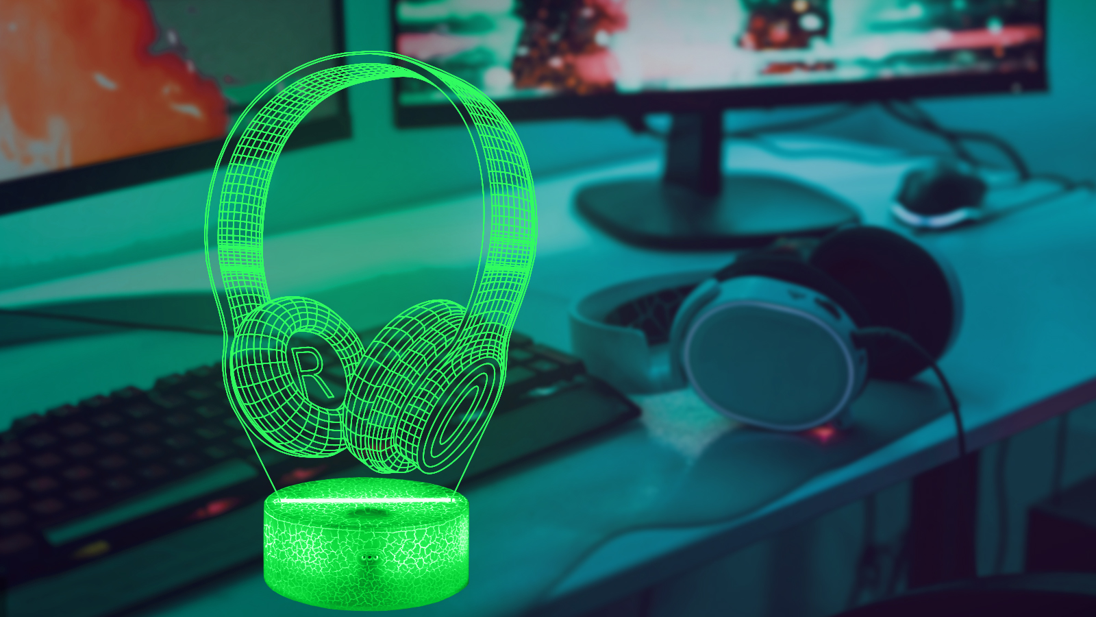 Watch 3D Headphone Night Light, Headset Illusion lamp with Remote on ...