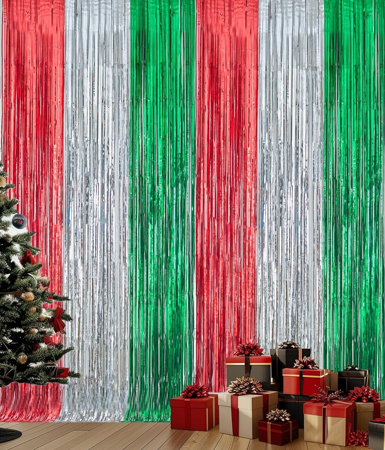 Amazon.com: Memashore 2 Pack 3.2ft*8.2ft Christmas Decorations Foil Fringe Curtain Metallic ...