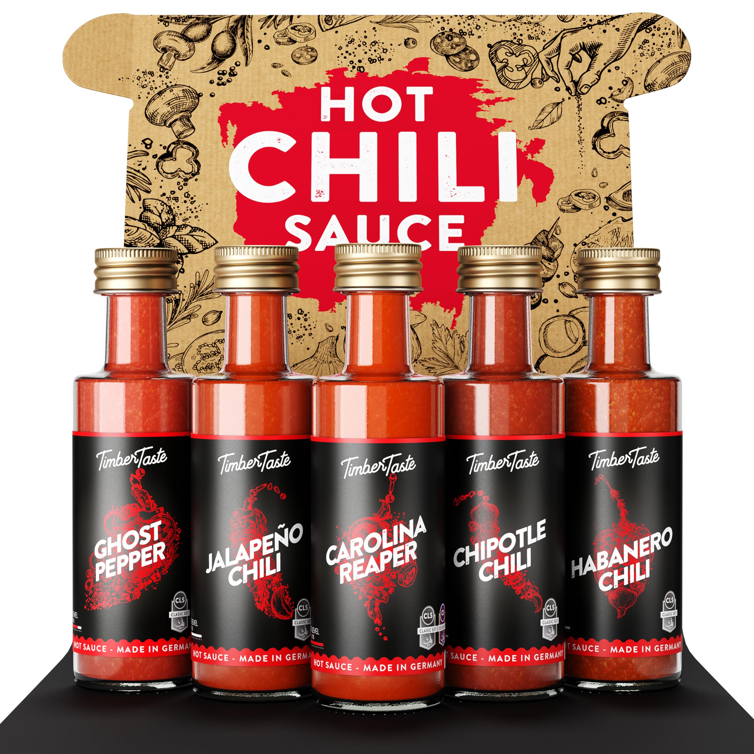 TIMBER TASTE® Chili Sauce Geschenkset [5 x 40 ml] - Hot Sauce Chili Set ...