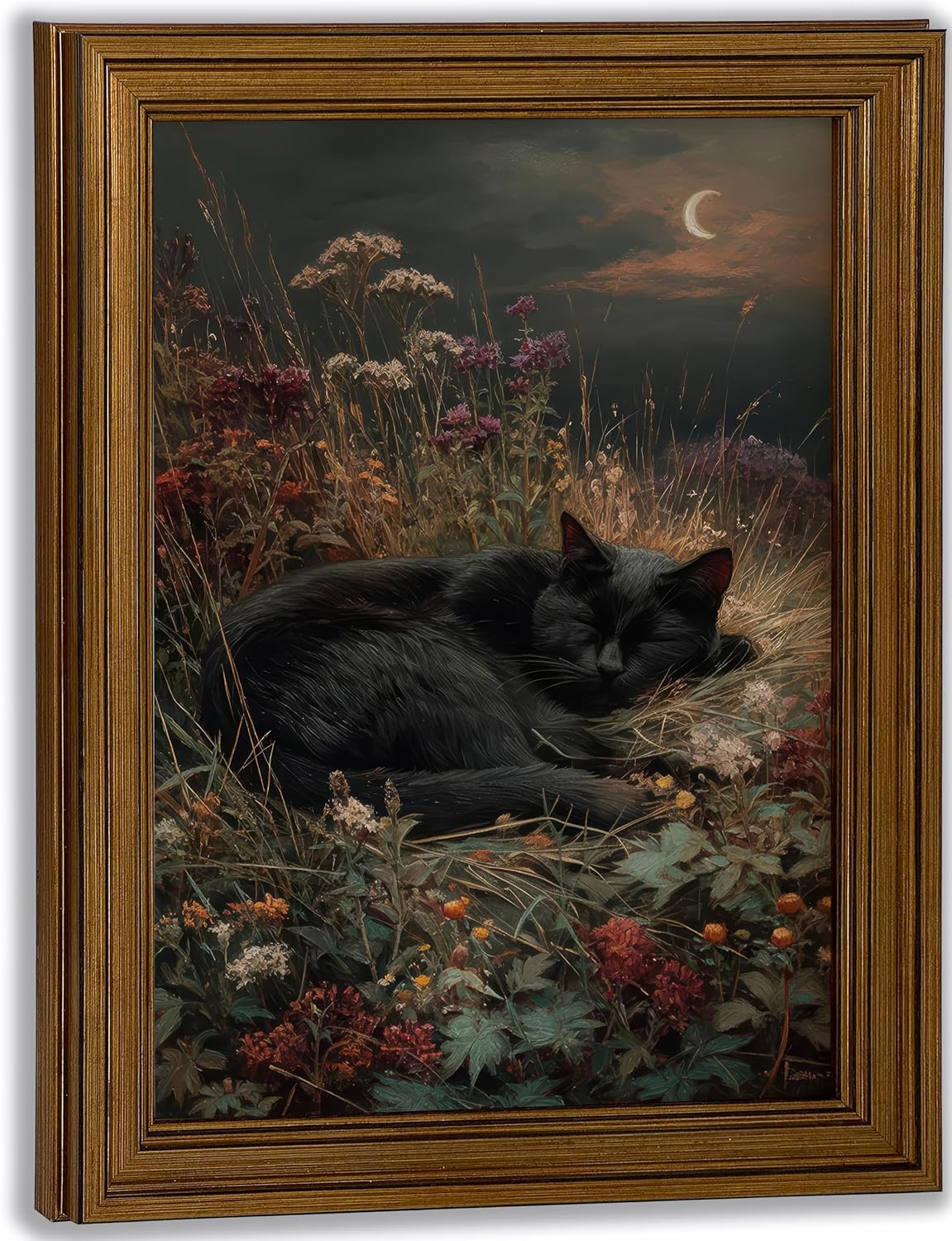 Amazon.com: Vintage Gold Framed Black Cat Canvas Wall Art | Dark ...