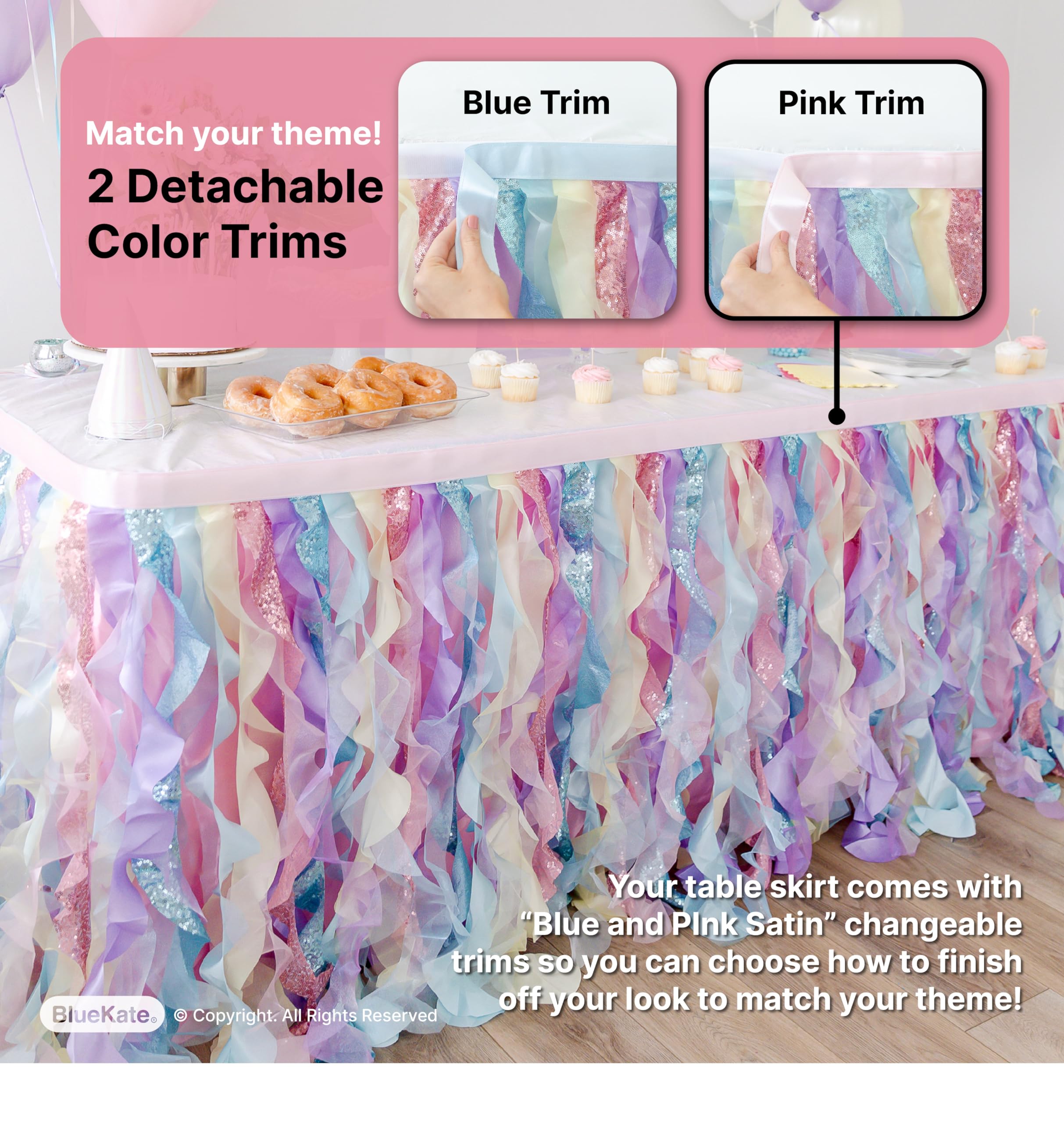 Snapklik.com : Bluekate Sparkle Unicorn Rainbow Table Skirt 6ft. Double Organza, Two Trims Party ...
