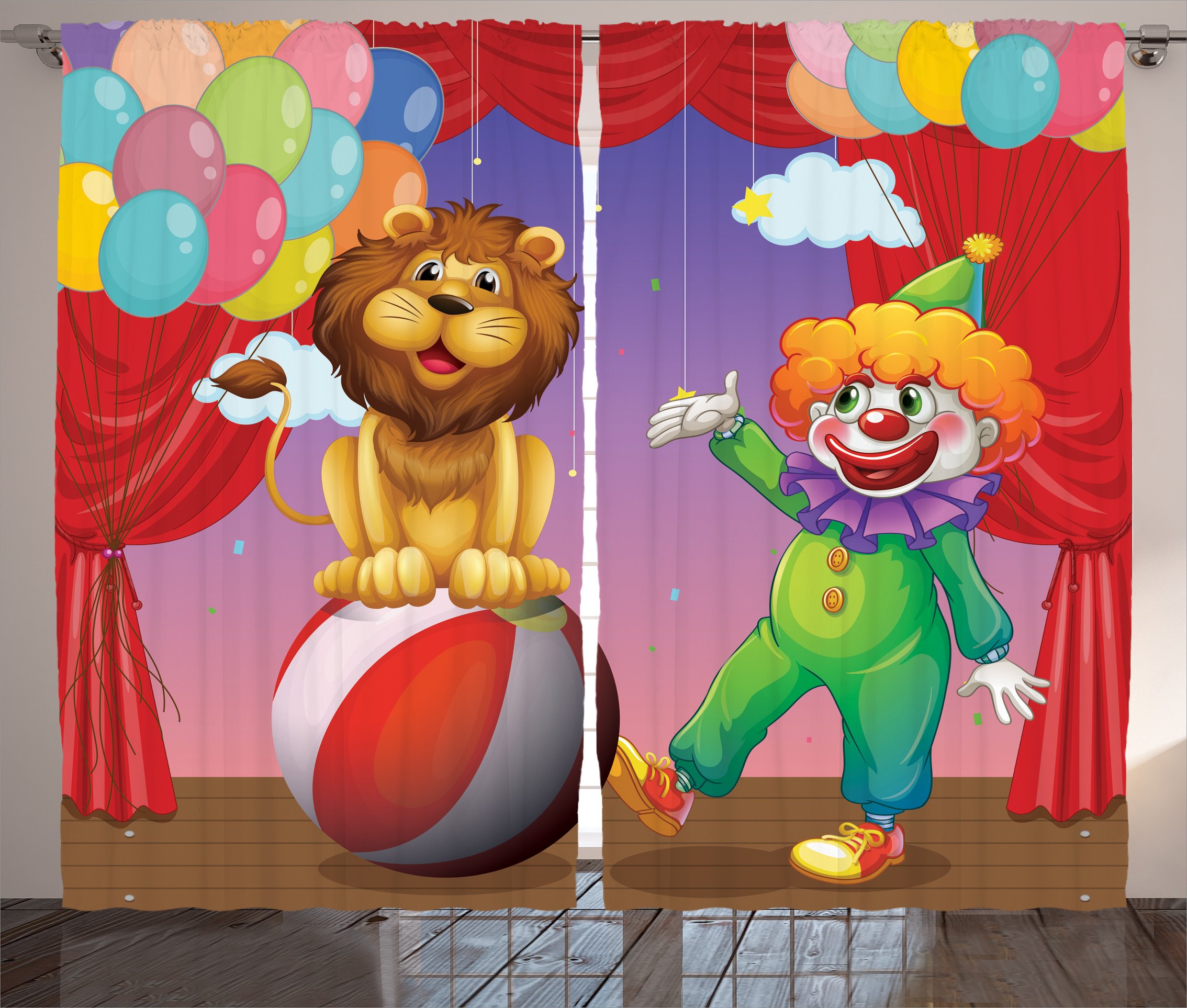 Amazon.com: Ambesonne Circus Curtains, Lionnd Clownt The Circus Stage ...