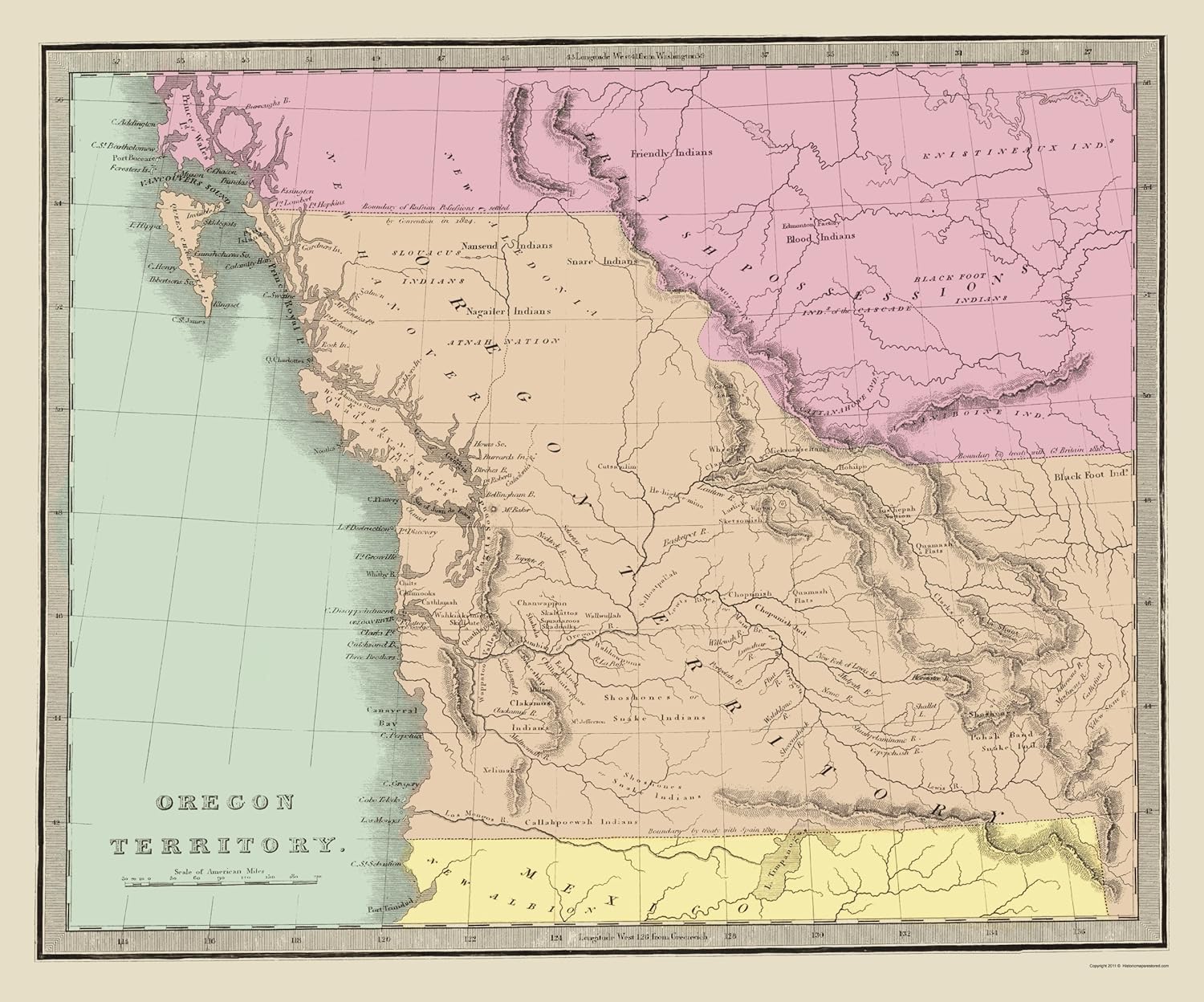 Old State Maps - OREGON TERRITORY (OR) BY ILLMAN 1833 - Glossy Satin ...