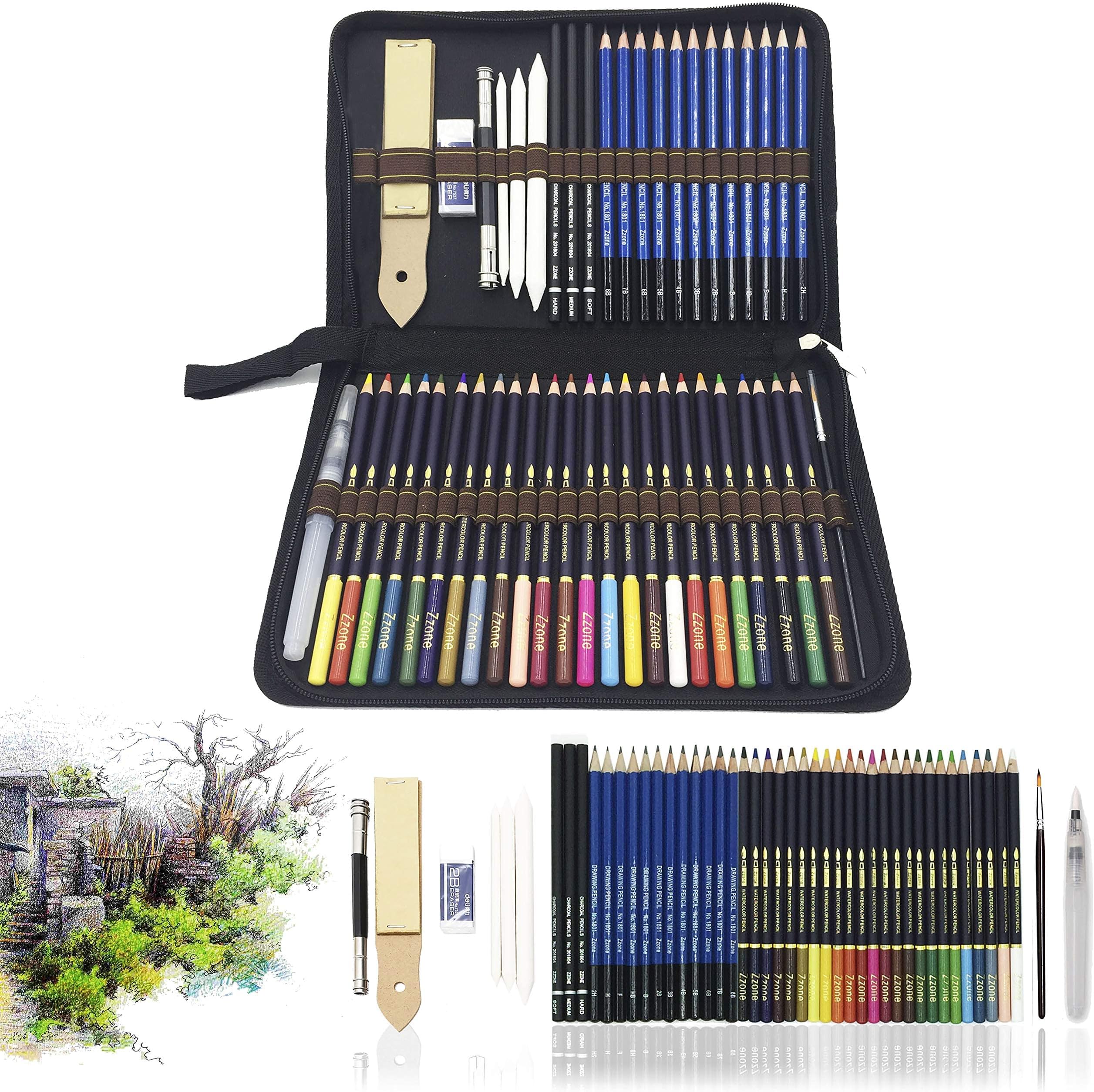 Zzone Matite Acquerellabili,Schizzo Disegno Matita,54pcs Professionali ...