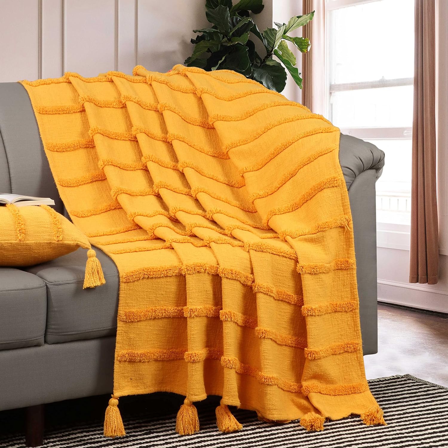 Amazon.com: Alluring Comfort Mustard Yellow Throw Blanket, 50x60 inches ...