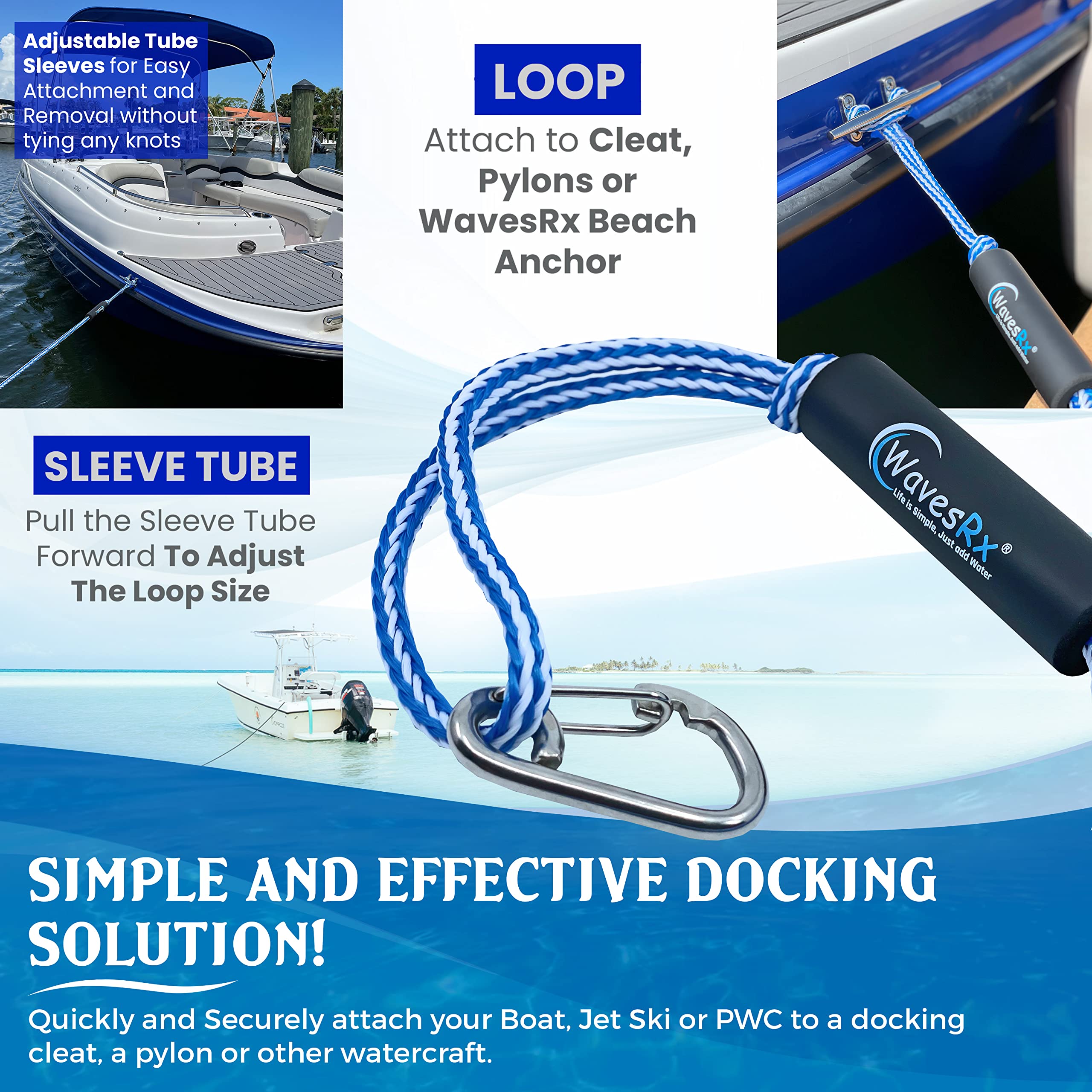 Snapklik.com : WAVESRX DockingPal - Premium Bungee Dock Line For Boats ...
