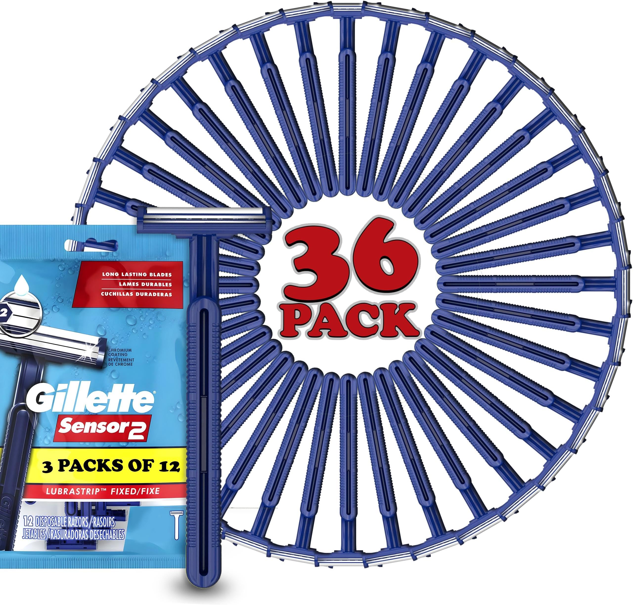 Amazon.com: Gillette Sensor2 Men's Disposable Razors, Blue, 36-Count ...