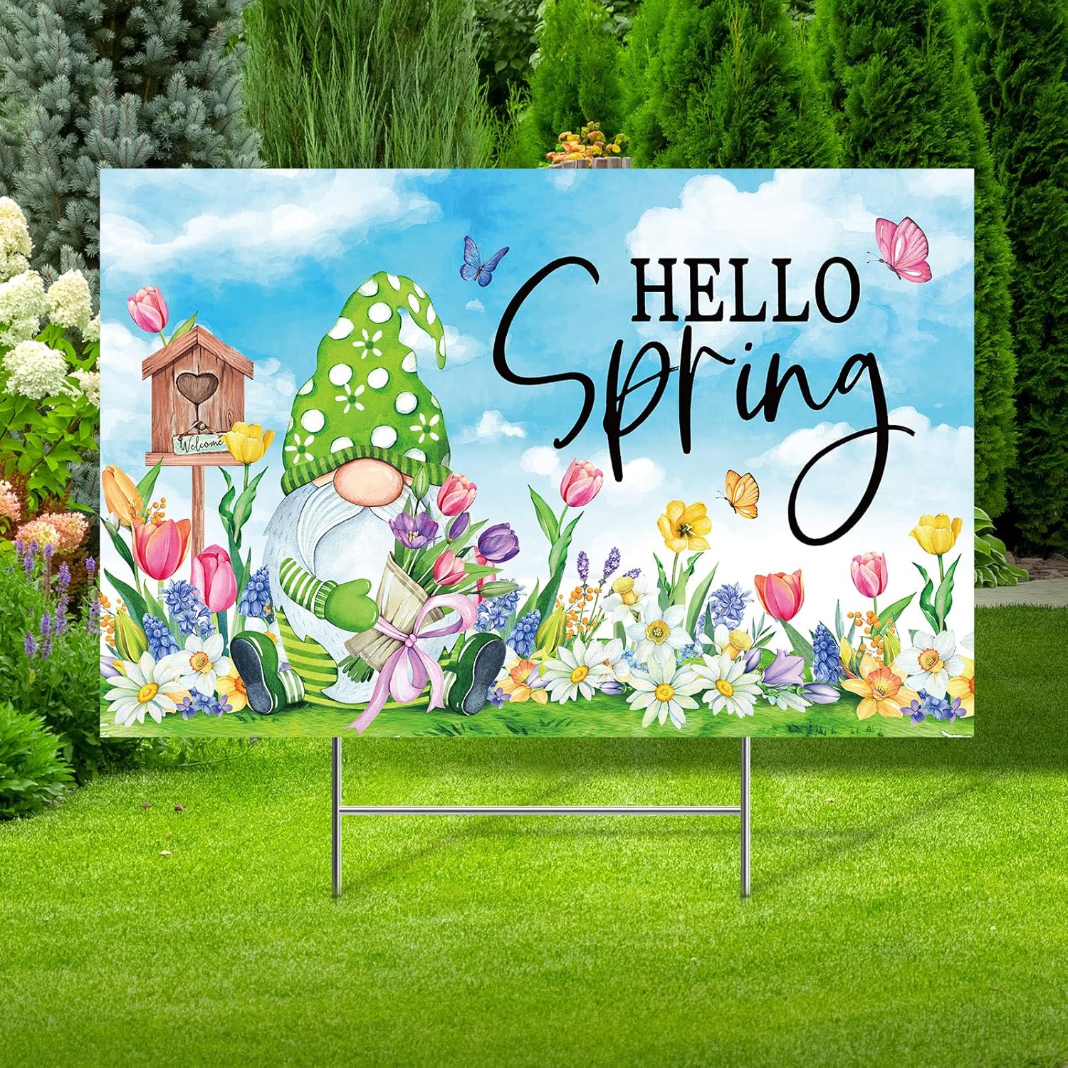 Amazon.com: Tiamon Spring Decoration Outdoor Hello Spring Yard Sign ...