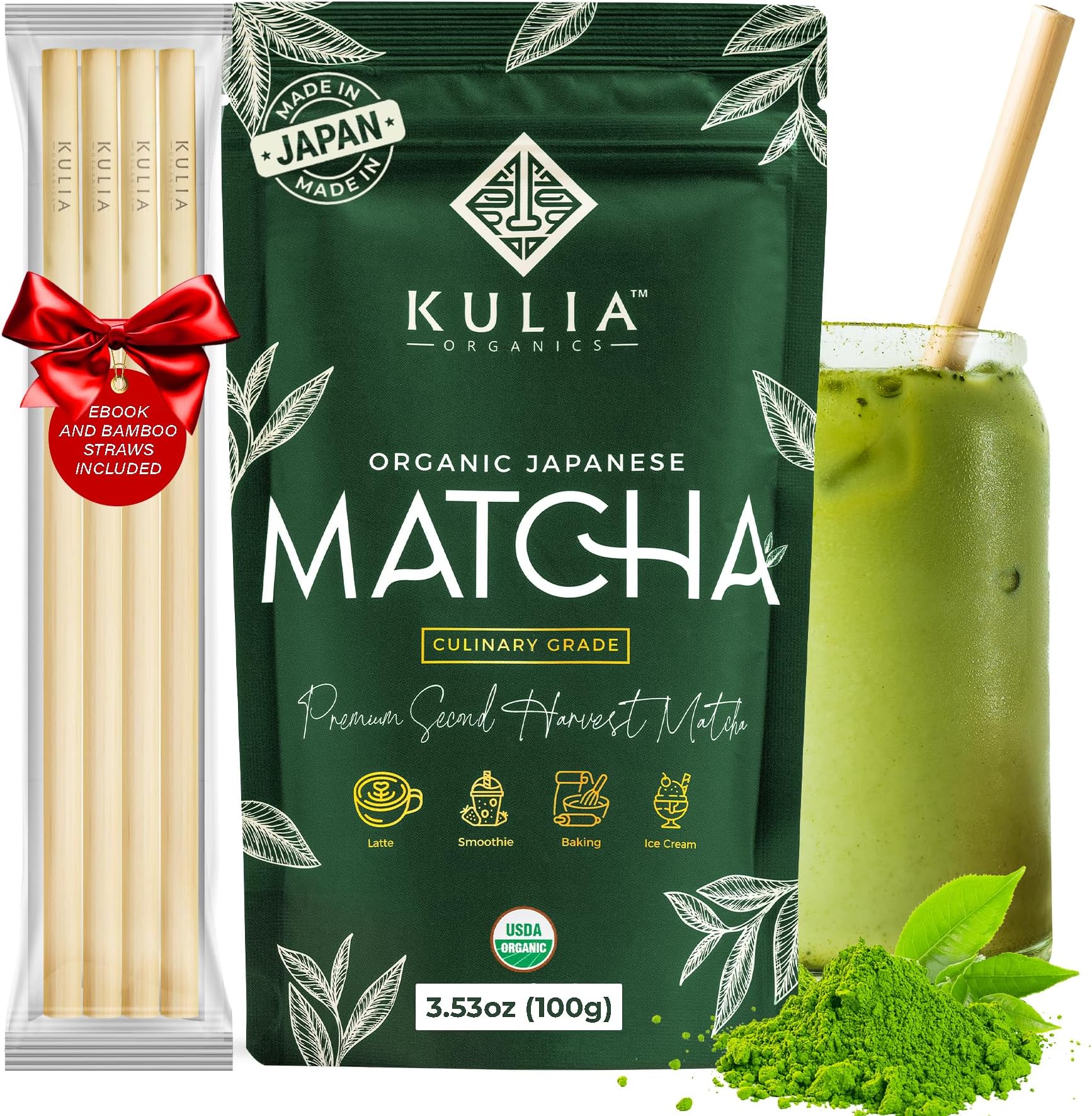 Amazon.com: KULIA Organic Matcha Powder 100g Bag (3.5oz) - Premium ...