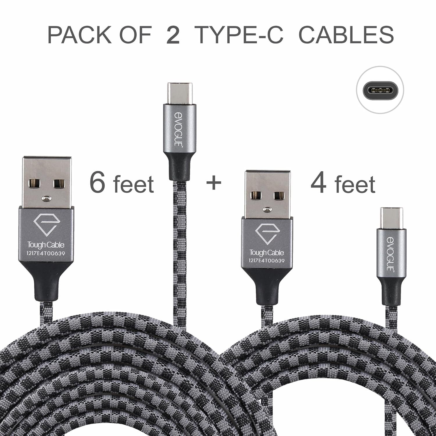 EVOGUE Tough Type-C Cable, Ballistic Nylon Fabric Braided, Fast ...