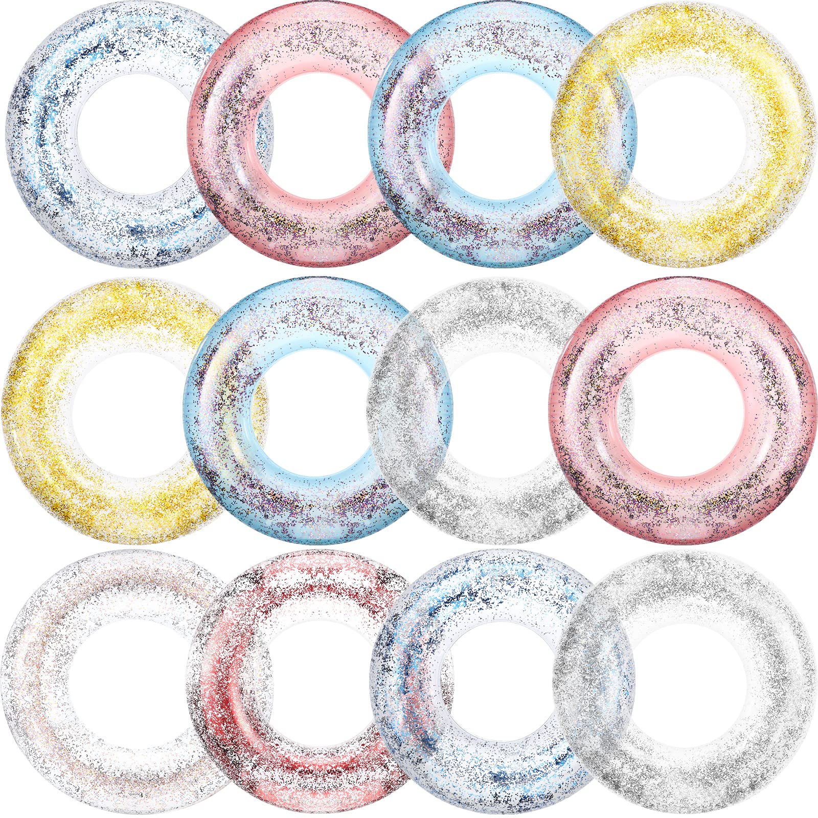 12 Pcs 7 Styles Inflatable Pool Floats Tube Transparent Swimming Ring ...