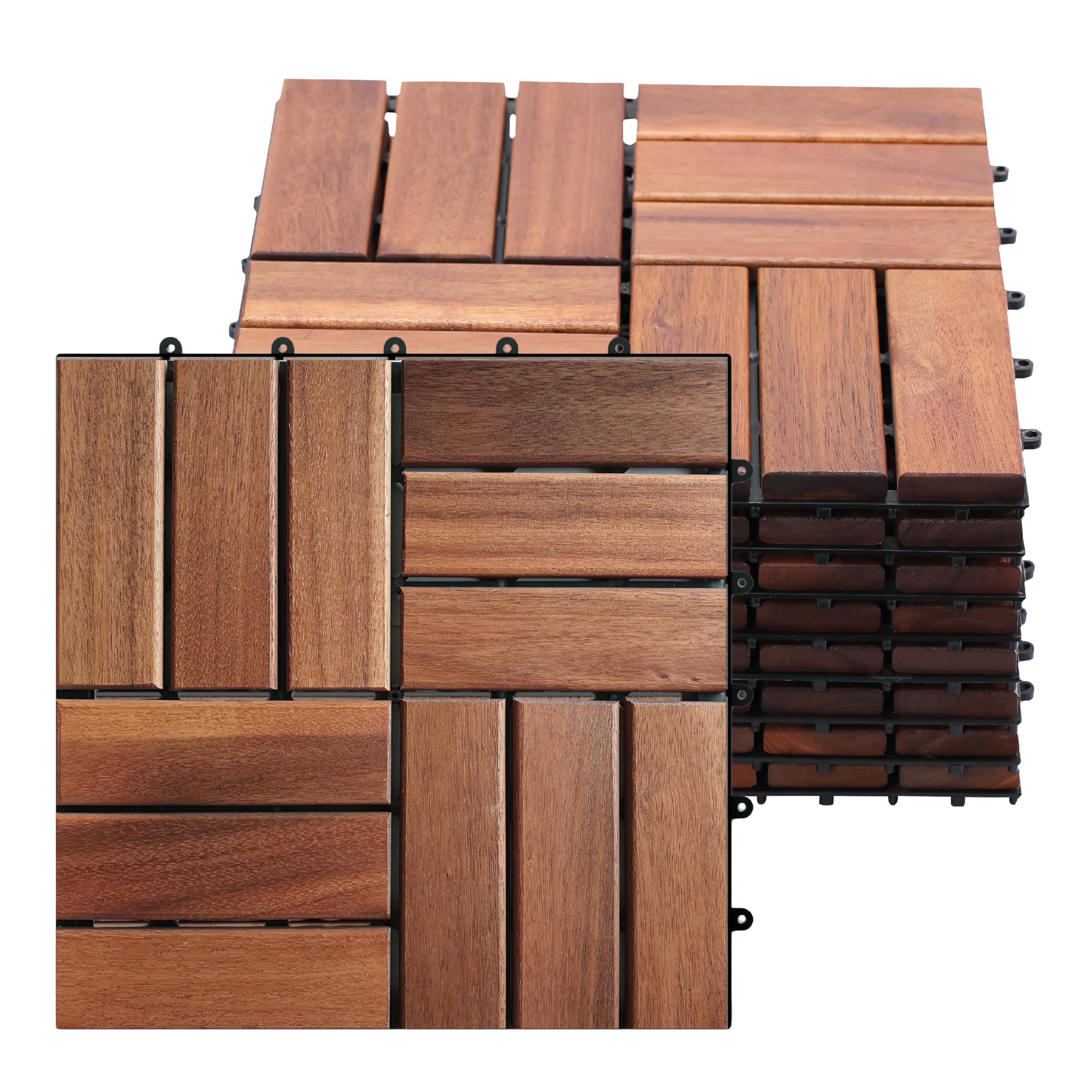 Interlocking Deck Tiles, 100% Acacia Wood Deck Tiles, 12" x 12" Wood ...