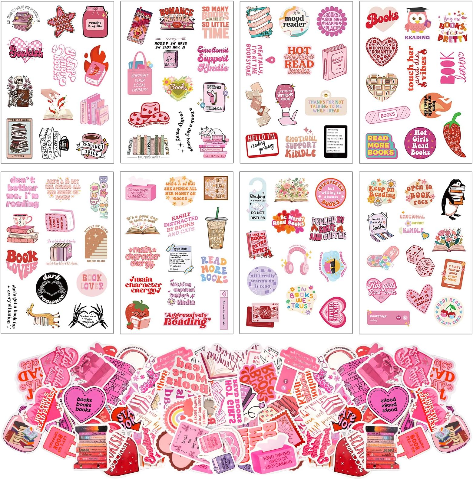 Pink Book Stickers,160pcs Waterproof Aesthetic Stickers Pink Kindle ...