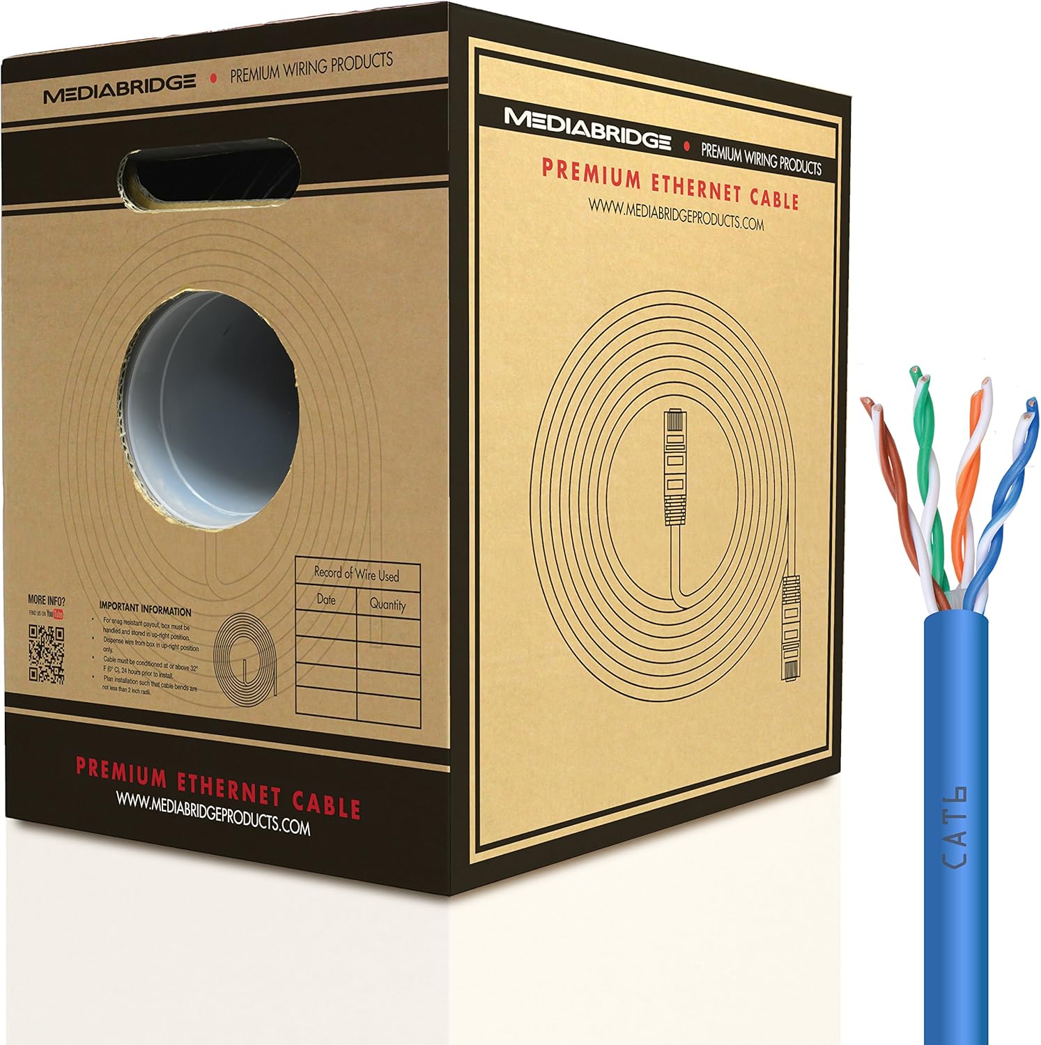 Amazon.com: Mediabridge Pure Copper Cat6 Cable (500 Feet, Blue ...