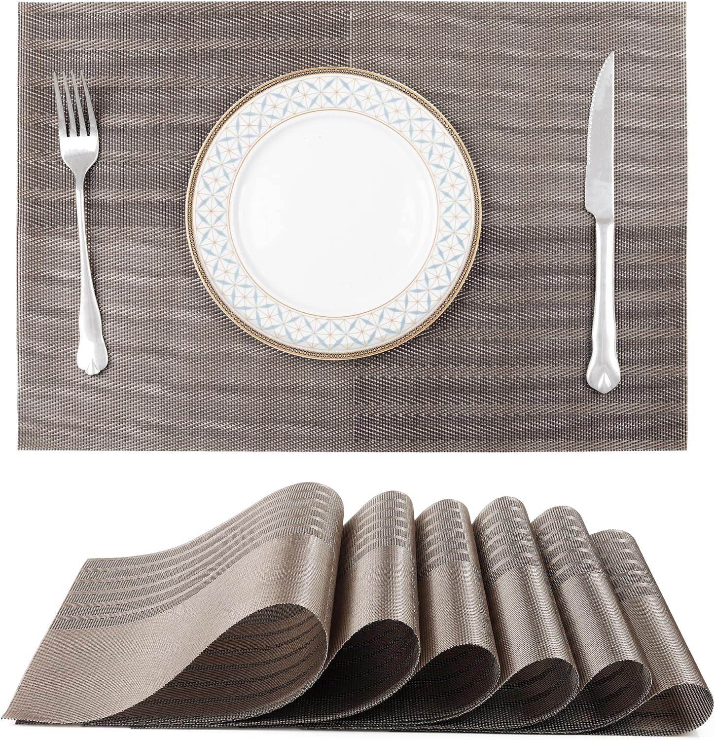 Amazon.com: fanquare Vinyl Woven Placemats Set of 6 Classic Stylish ...