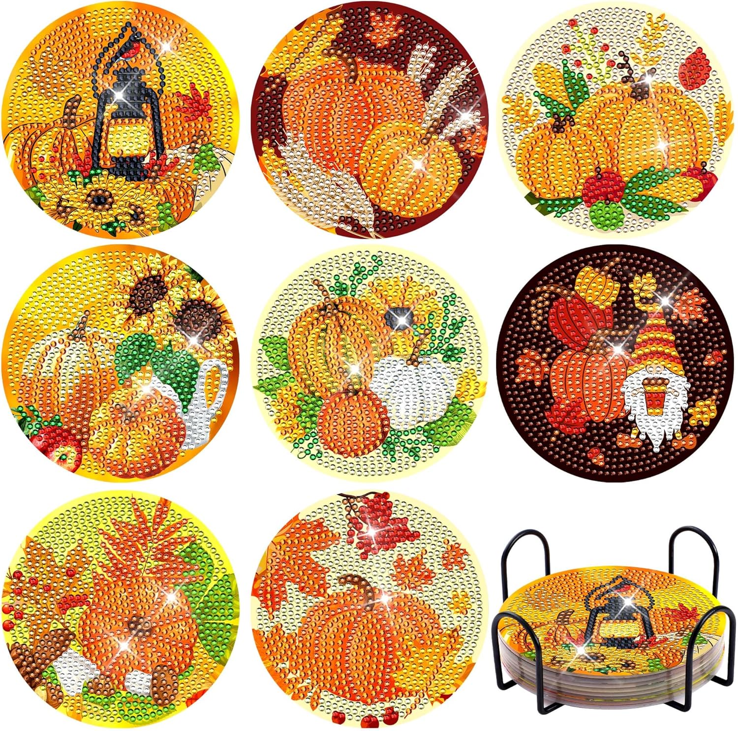 Amazon.com: 8 PCS Thanksgiving Diamond Art Coasters Fall Pumpkin ...