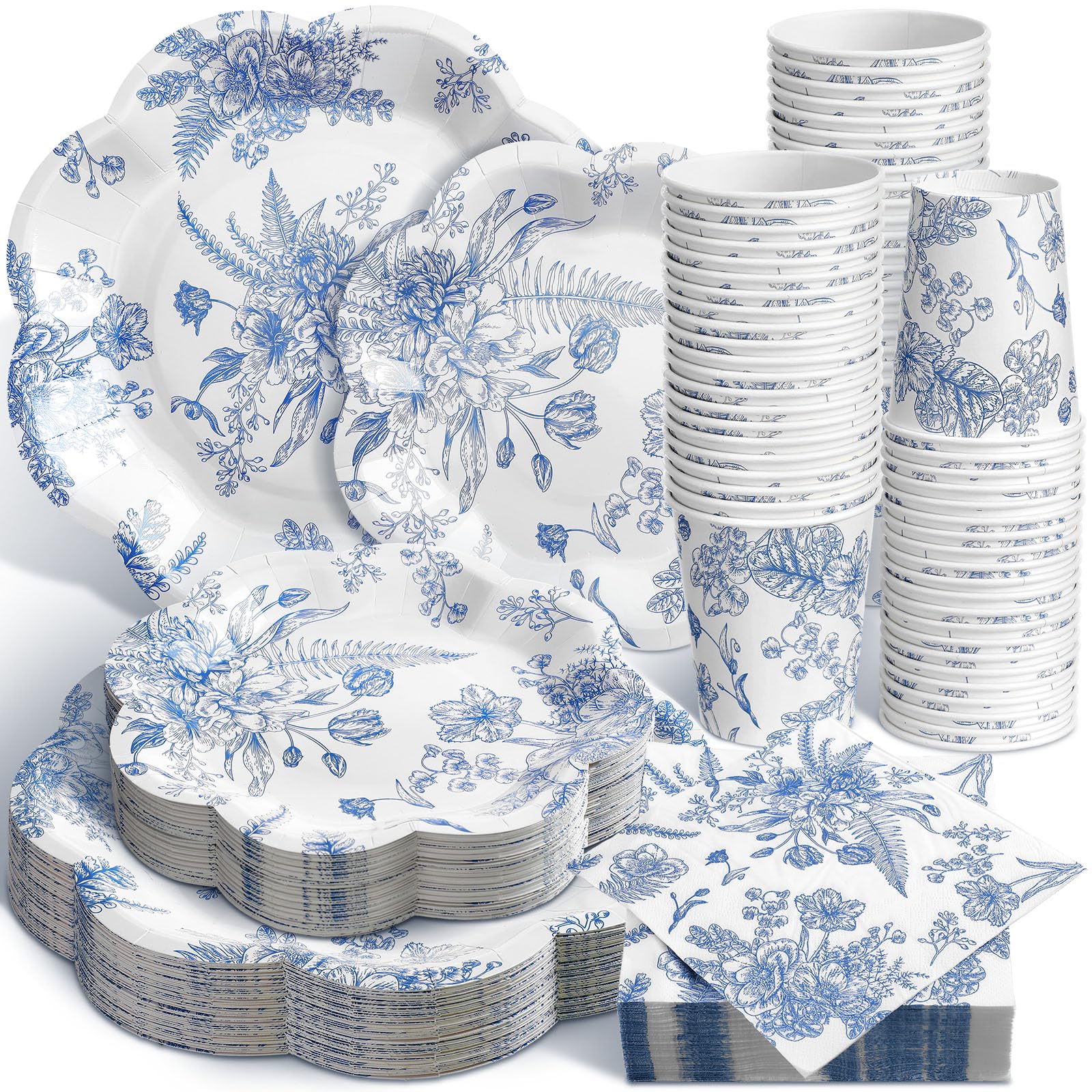 Amazon.com: Newtay 250 Pcs Blue Floral Disposable Plates and Napkins ...