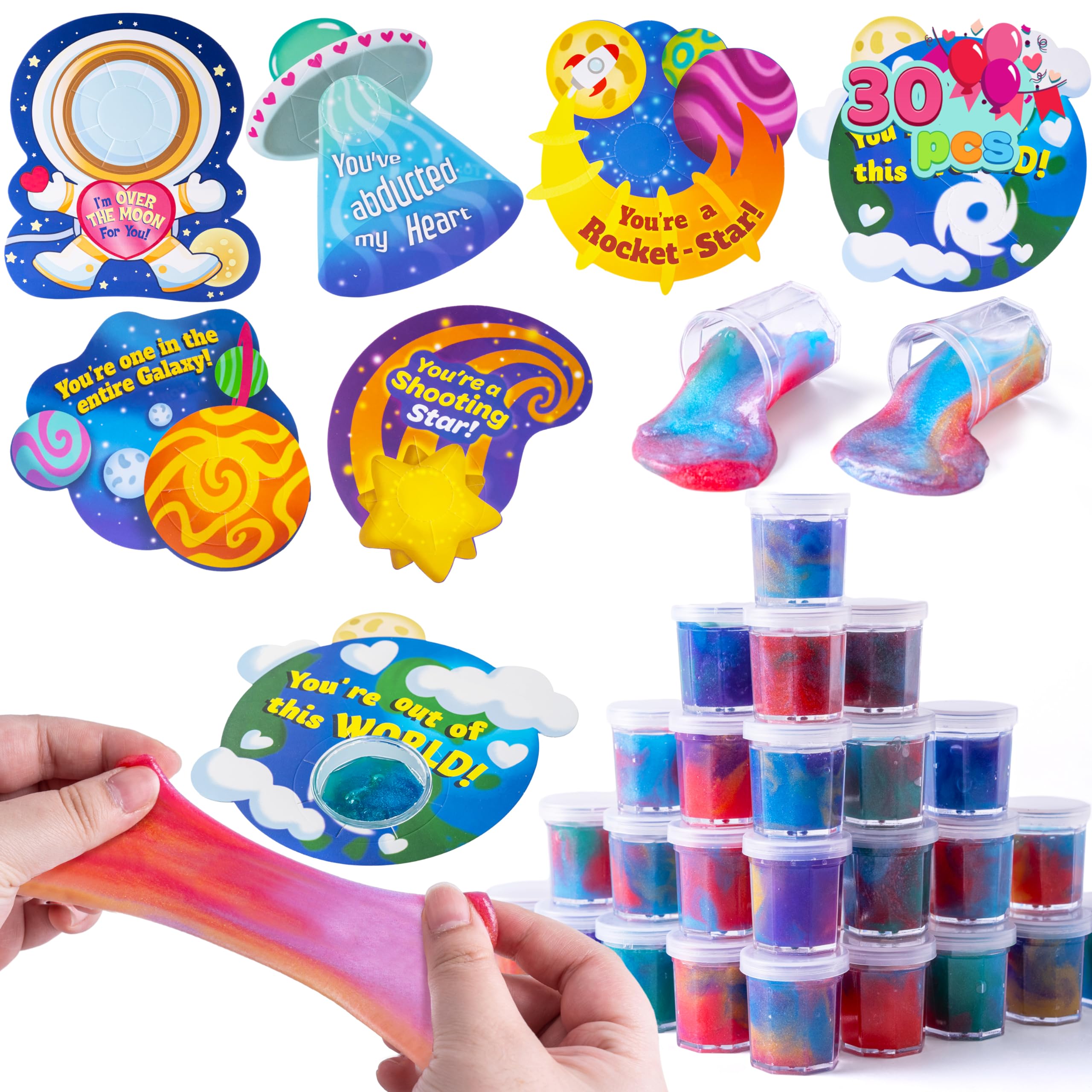 Amazon.com: JOYIN 30 Pack Valentines Day Gift Cards with Galaxy Slime ...