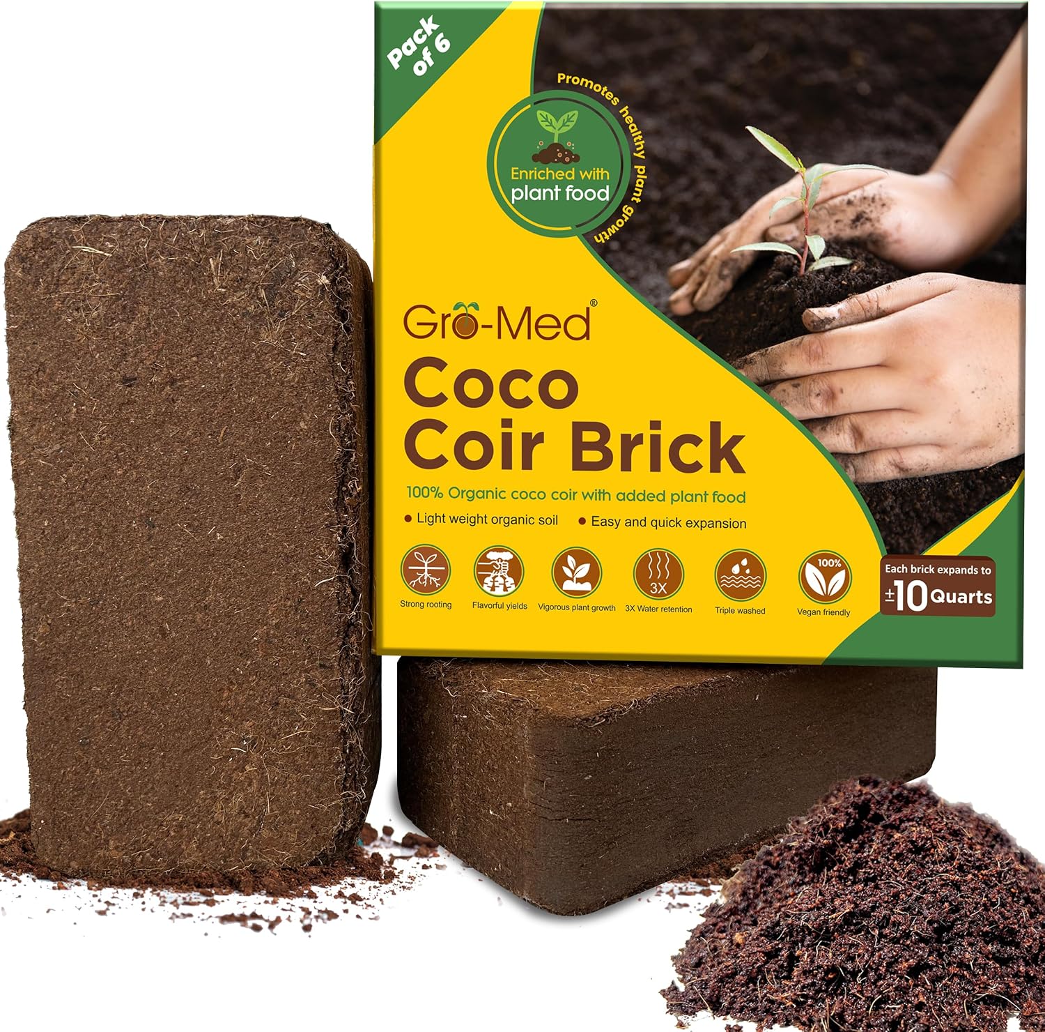 Amazon.com : Gro-Med 6 Pack Coco Coir Brick for Plants Enriched NPK ...