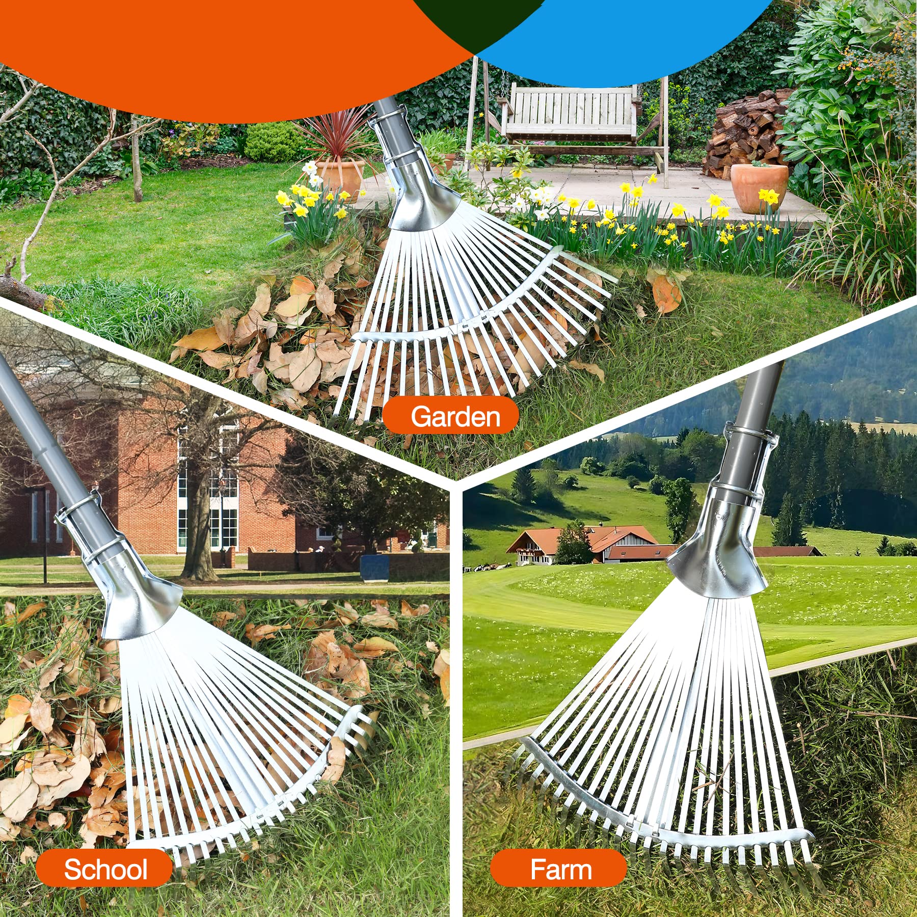 Garden Rake – 22-tooth Rake for Gardening with retractable metal head ...