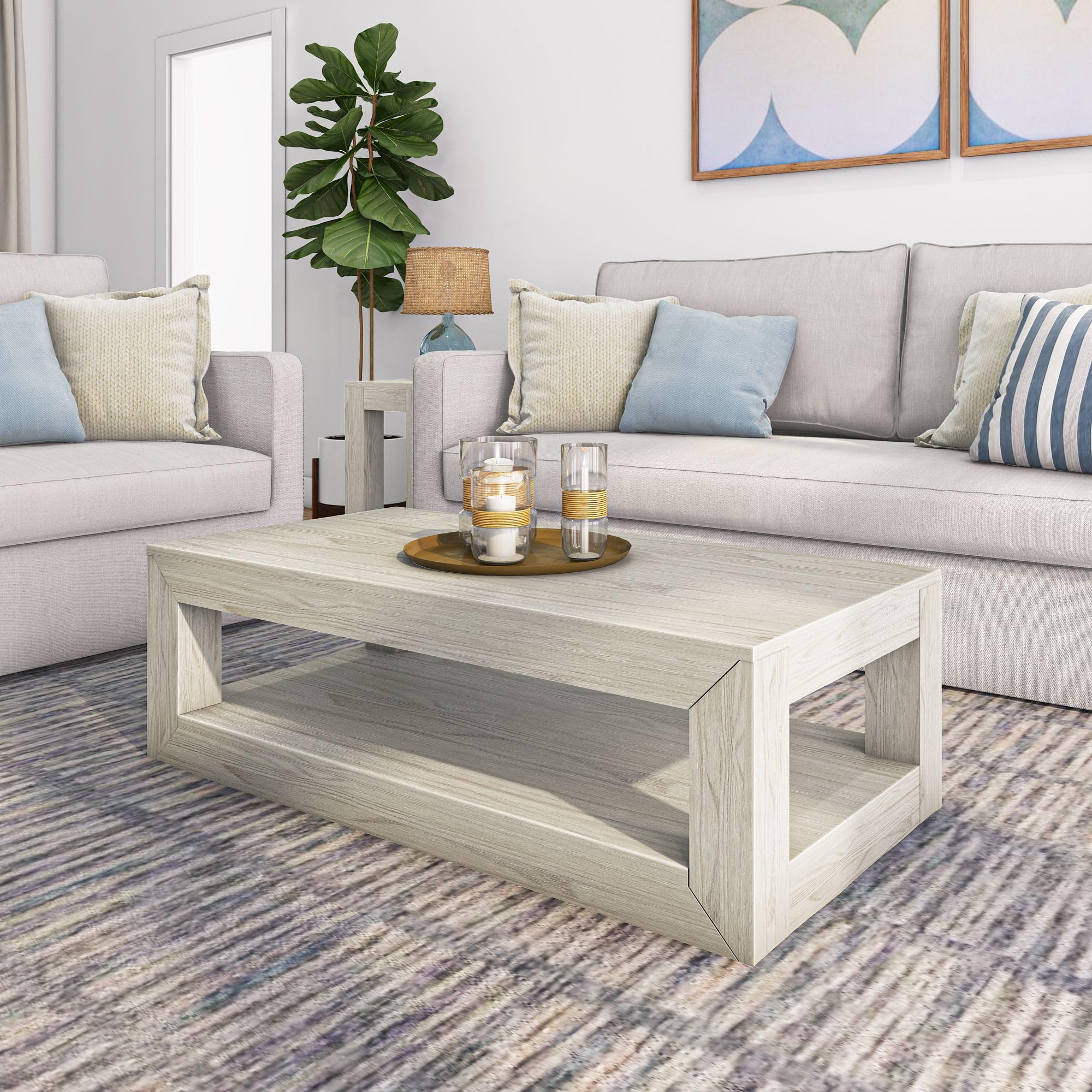 Amazon.com: Henn&Hart 48" Wide Rectangular Coffee Table in Warm Brown ...