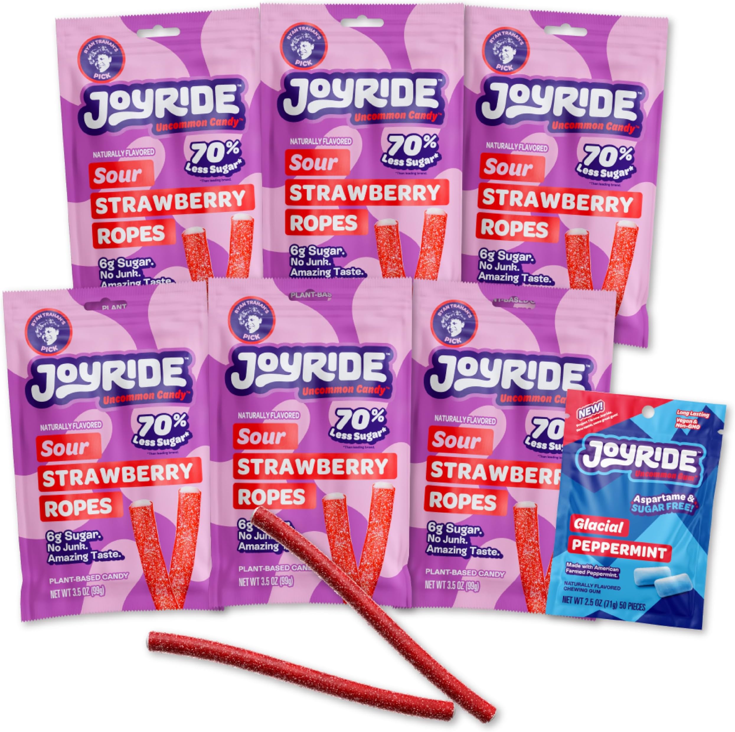 Amazon.com : JOYRIDE Sour Strawberry Ropes - 3.5 oz 6-Pack Bundle with ...