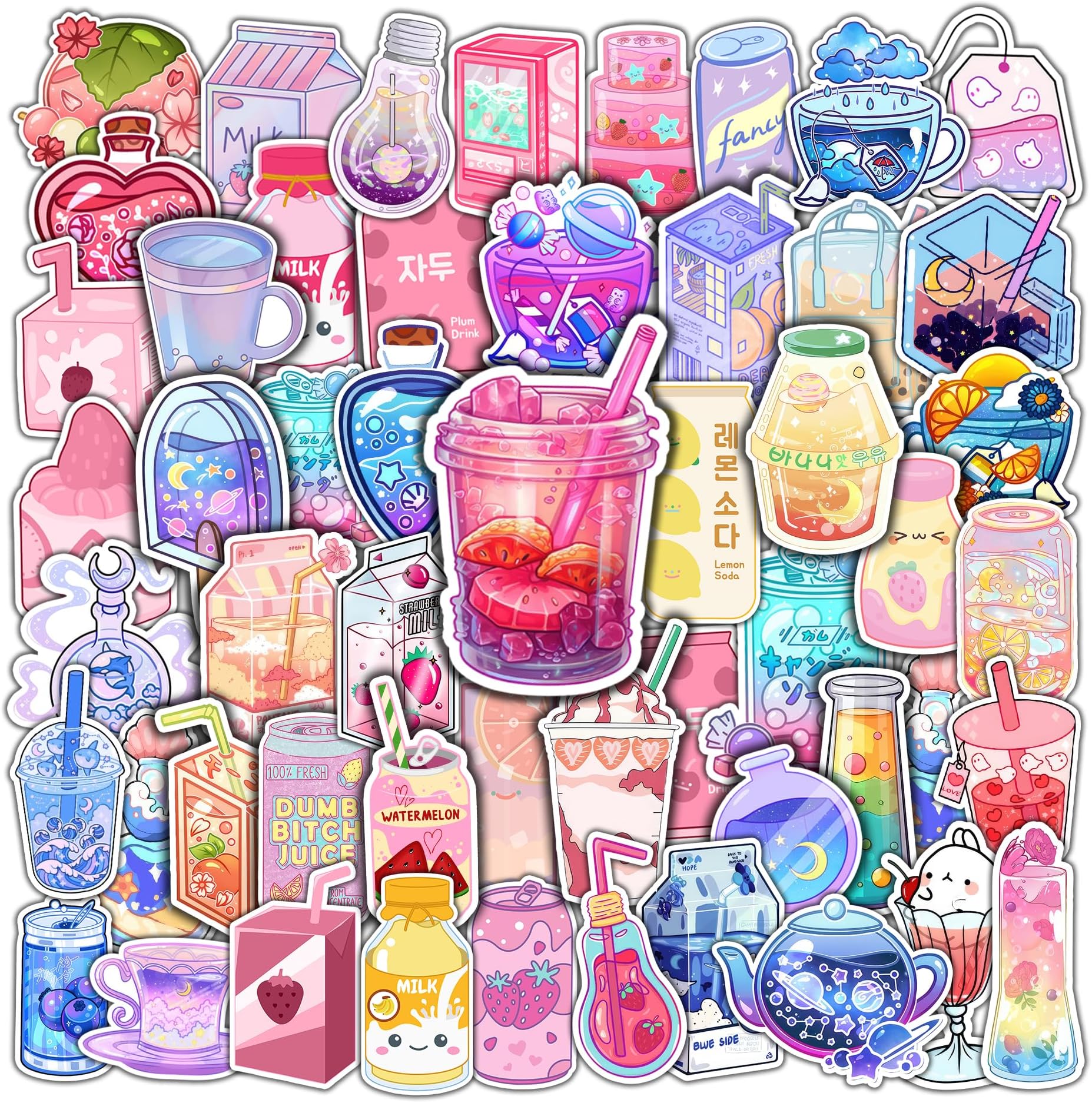 Amazon.com: 52 Pack Kawaii Cartoon Beverage Stickers for Girls Japanese ...