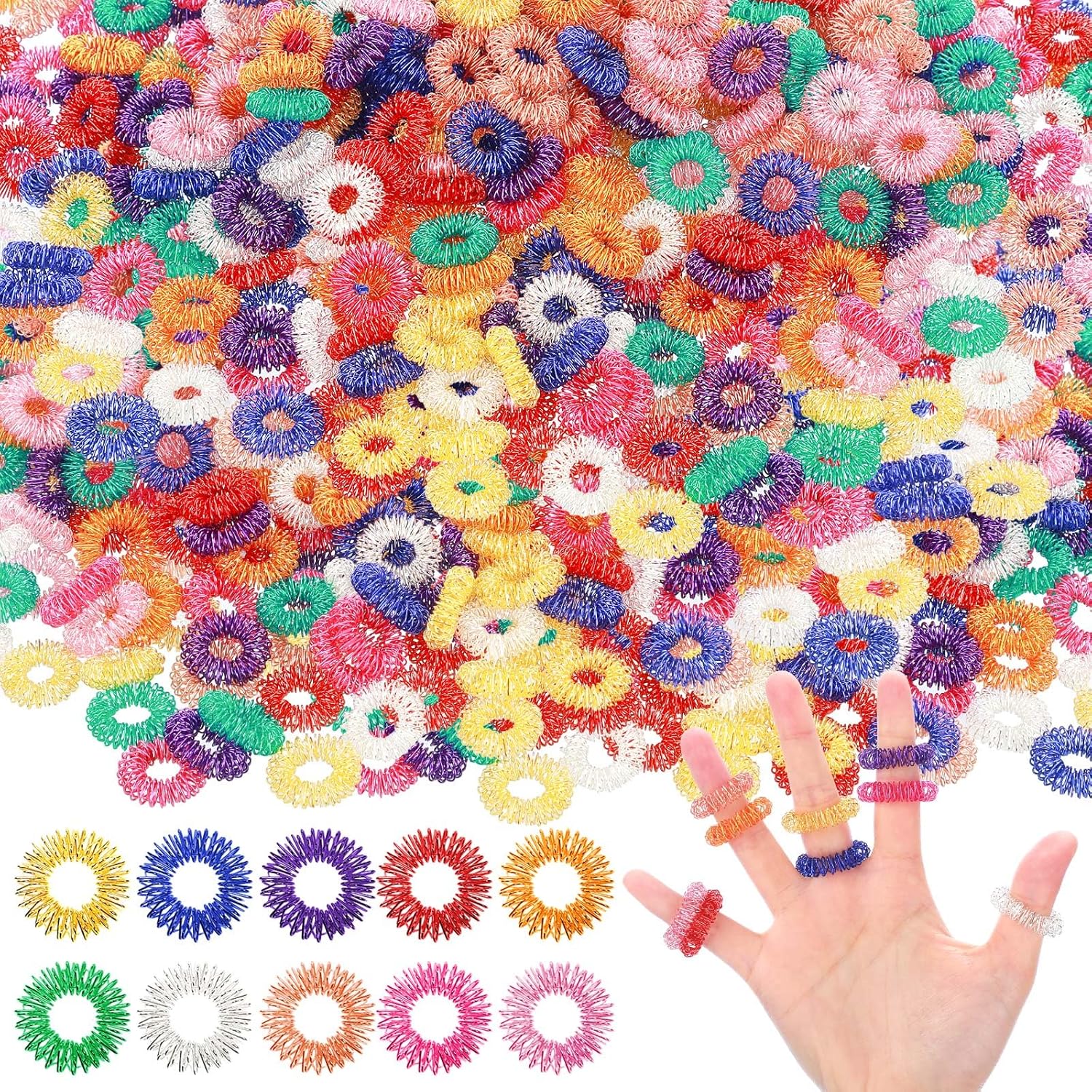 Amazon.com: Nuogo 500 Pcs Acupressure Rings Spiky Sensory Finger Rings ...
