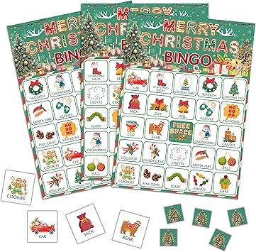 Amazon.com: QUDNCR Christmas Bingo Game, Merry Christmas Party Bingo ...