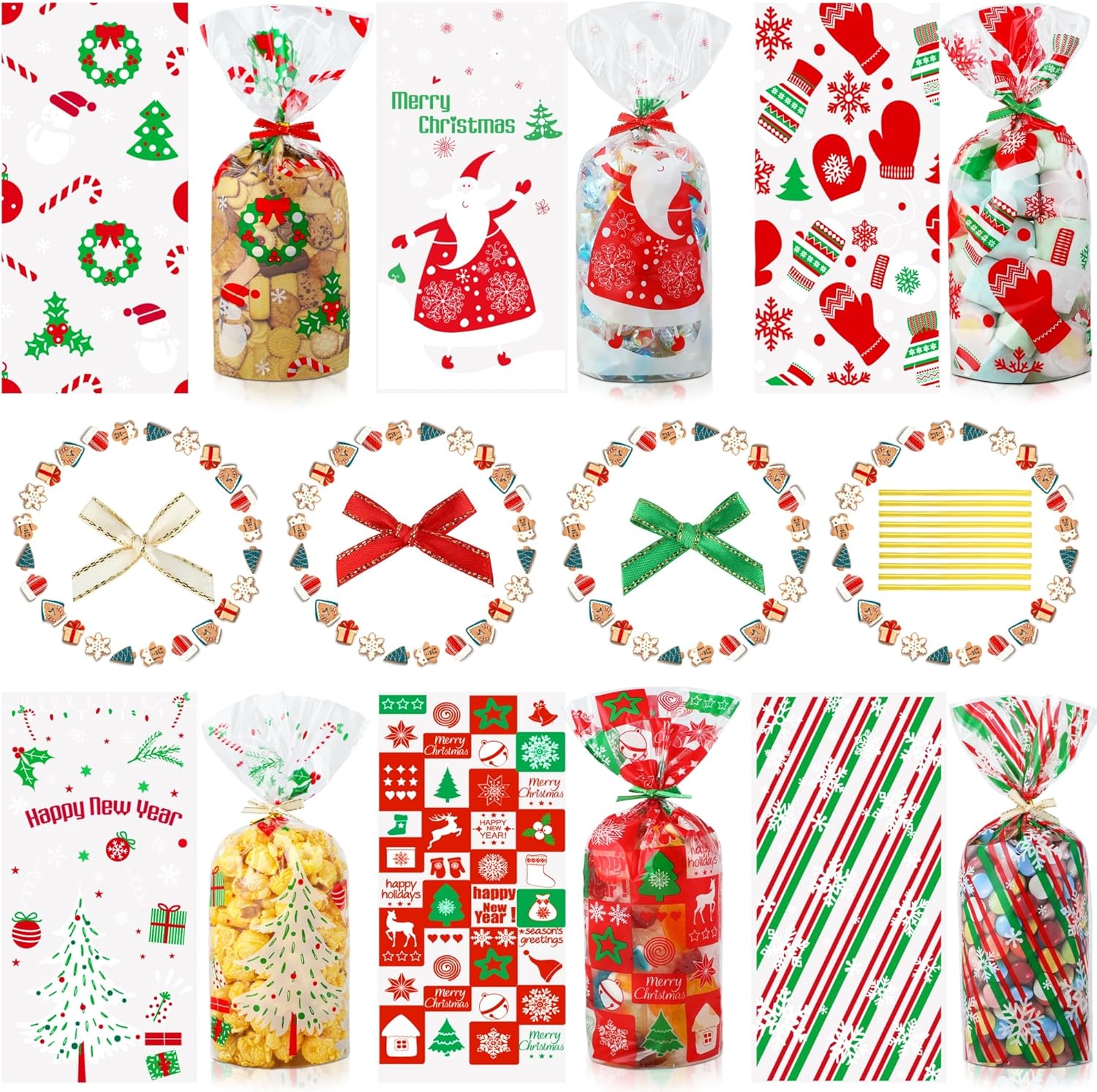 Sachet Biscuit Noel- 120 PCS Petit Sachet Bonbon avec Noeud ...