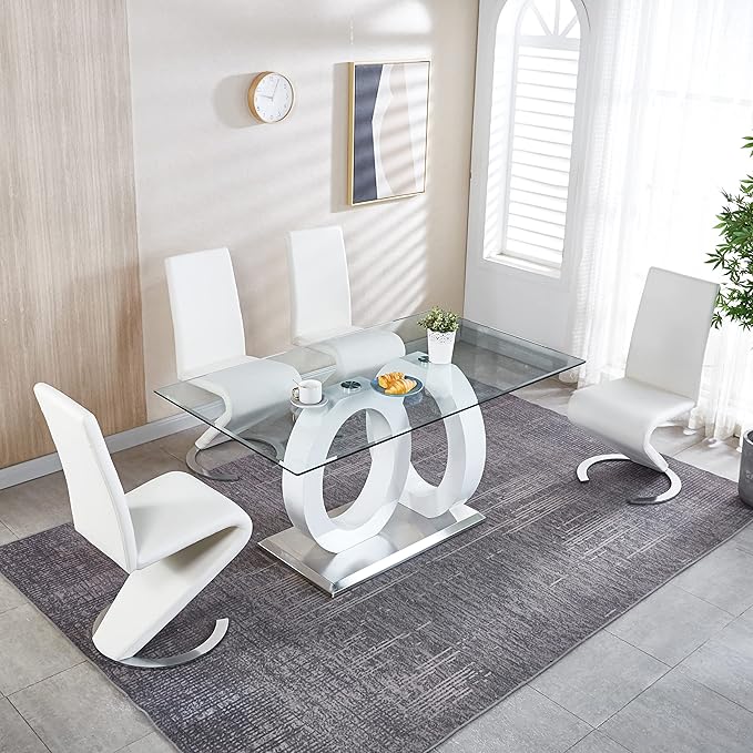 Amazon.com - 63" Glass Dining Table for 6, Modern Rectangular Kitchen ...