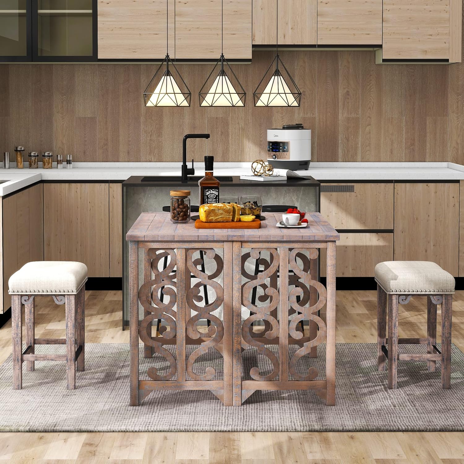 Amazon.com - 3-Piece Dining Room Table Set, Bar Pub Table Set with ...