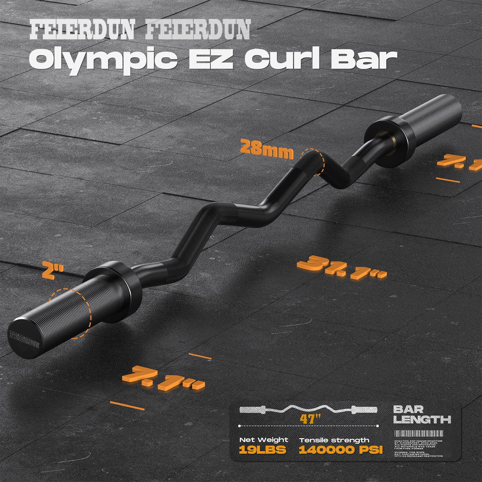 FEIERDUN Olympic EZ Curl Bar - 47" Weightlifting Curling Barbell ...