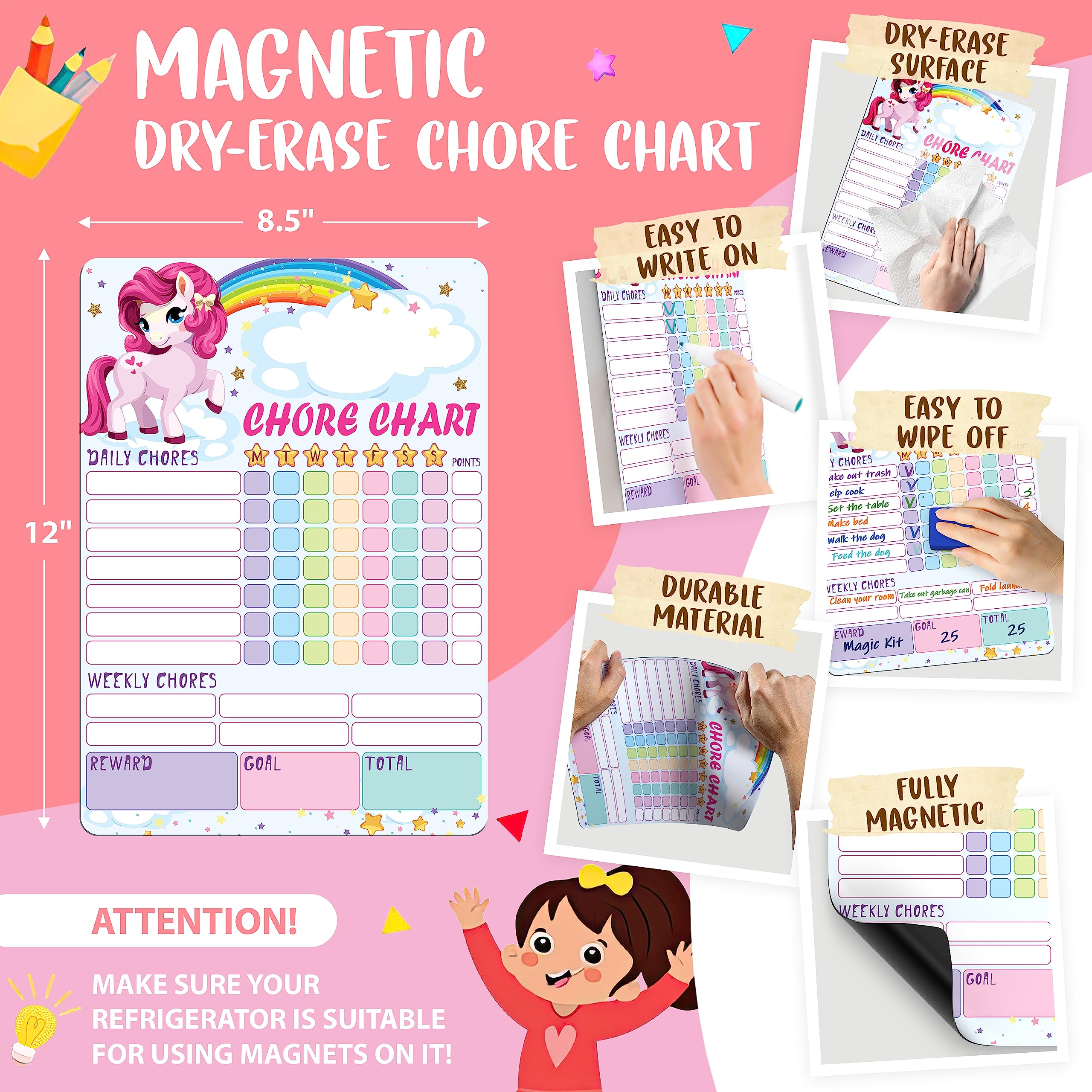 Magnetic Chore Chart for Kids 22×31 (A4) – Dry Erase Chore Chart ...