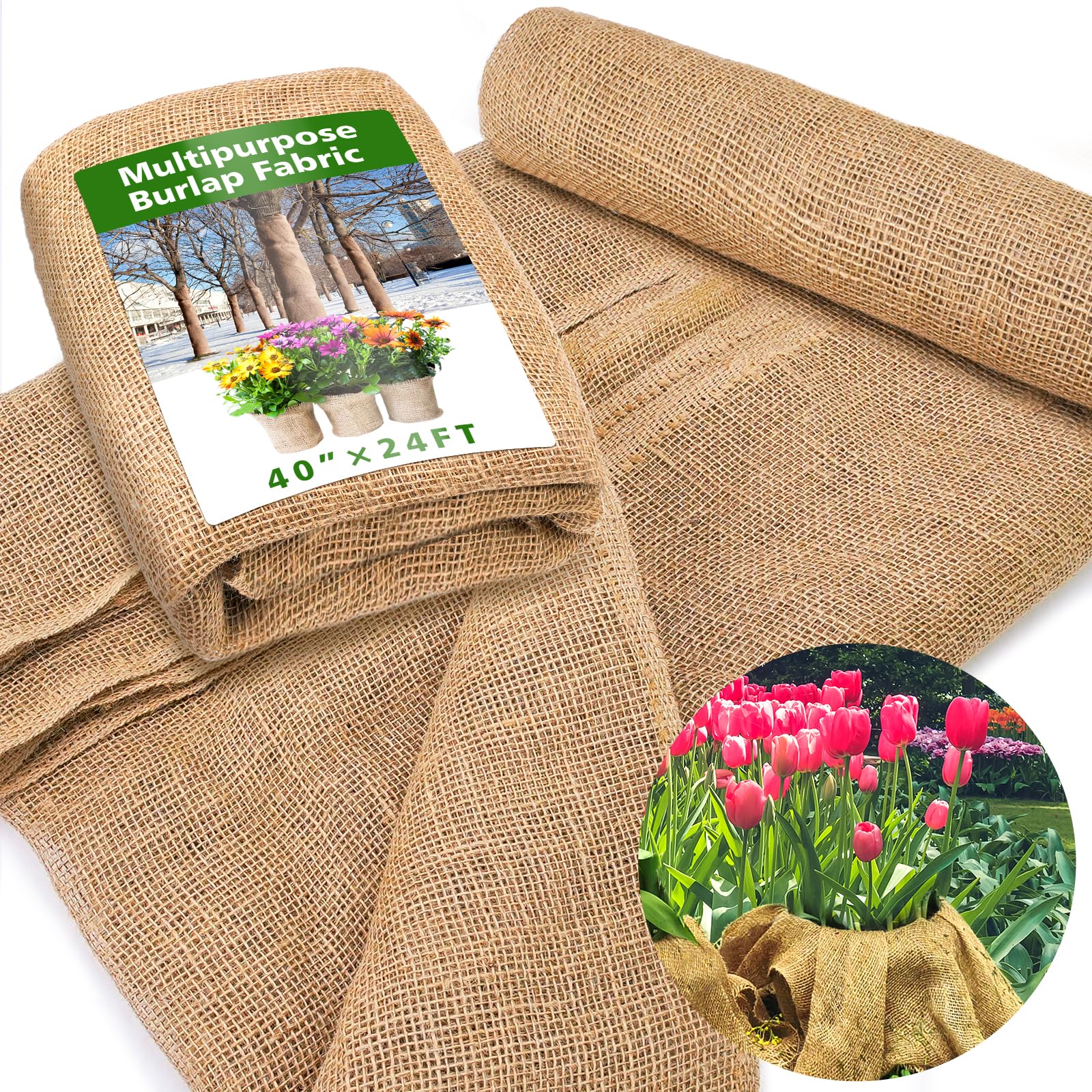 Amazon.com: 40" x 24 Feet Burlap Fabric Tree Wrap Roll Gardening ...
